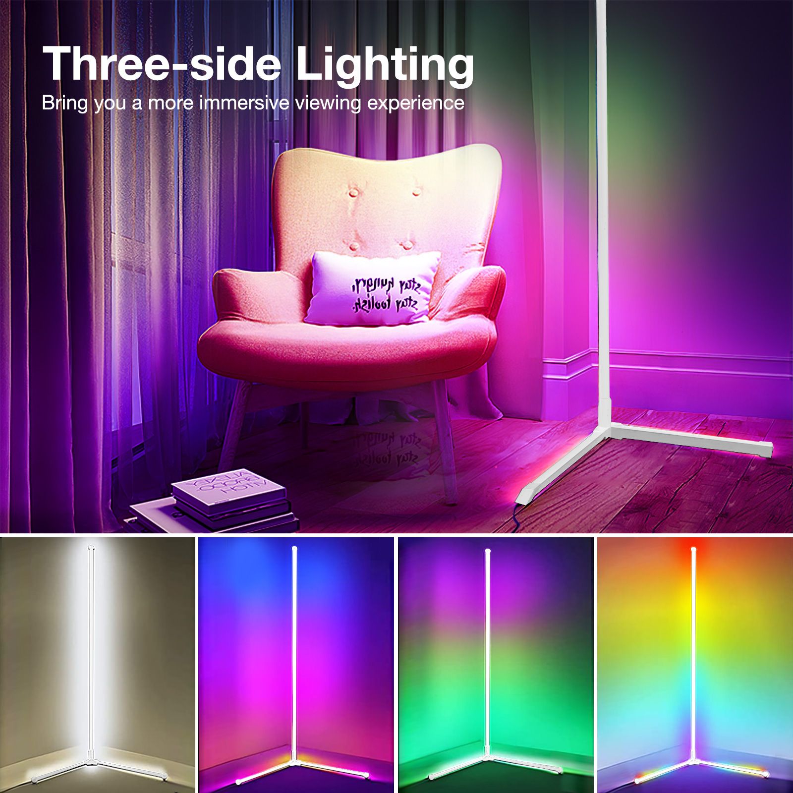 RGB LED Floor Lamp Corner Light Standing Lighting Remote Control for ...