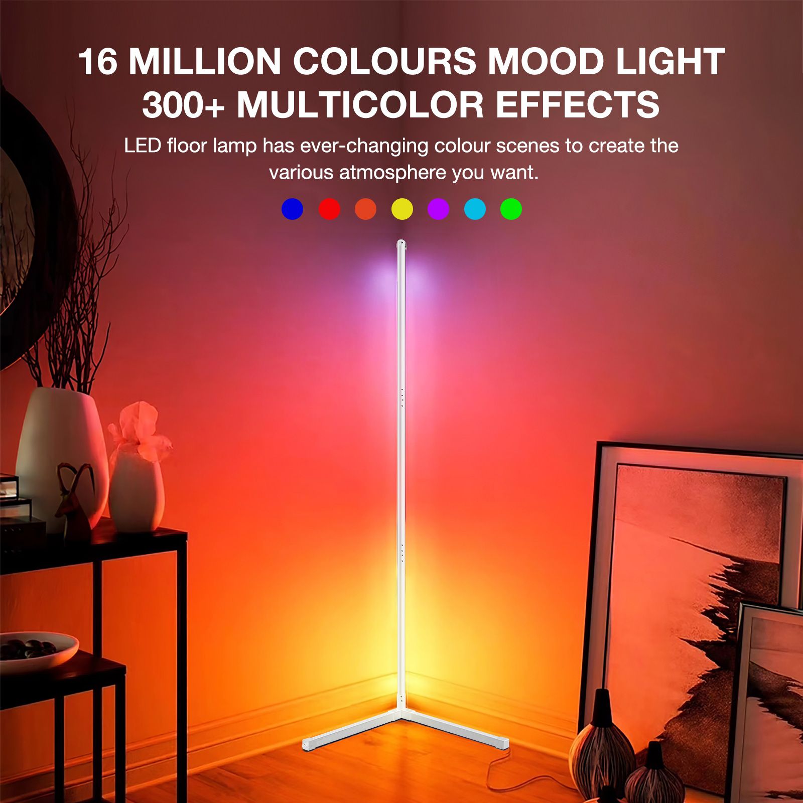 RGB LED Floor Lamp Corner Light Standing Lighting Remote Control for ...