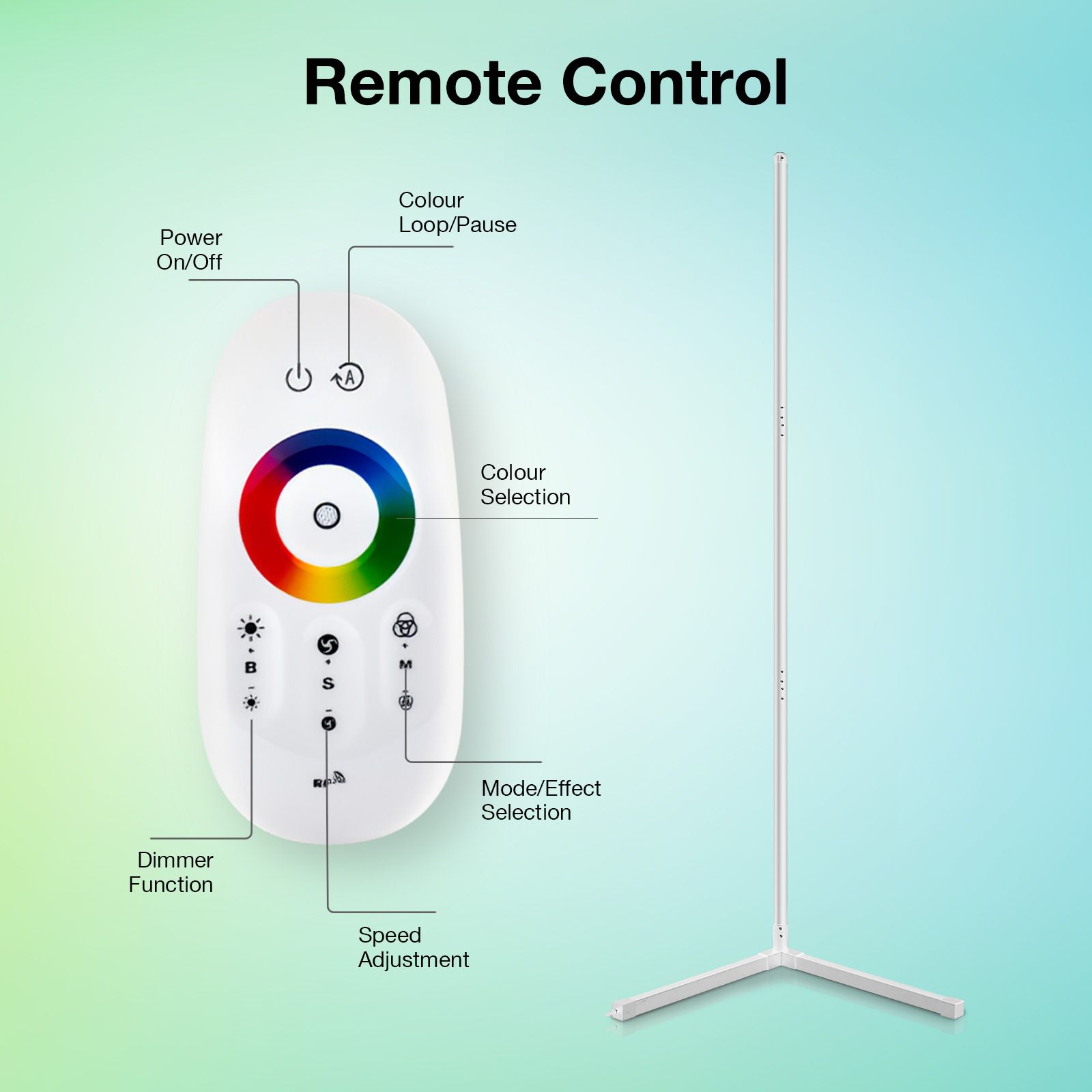 RGB LED Floor Lamp Corner Light Standing Lighting Remote Control for ...
