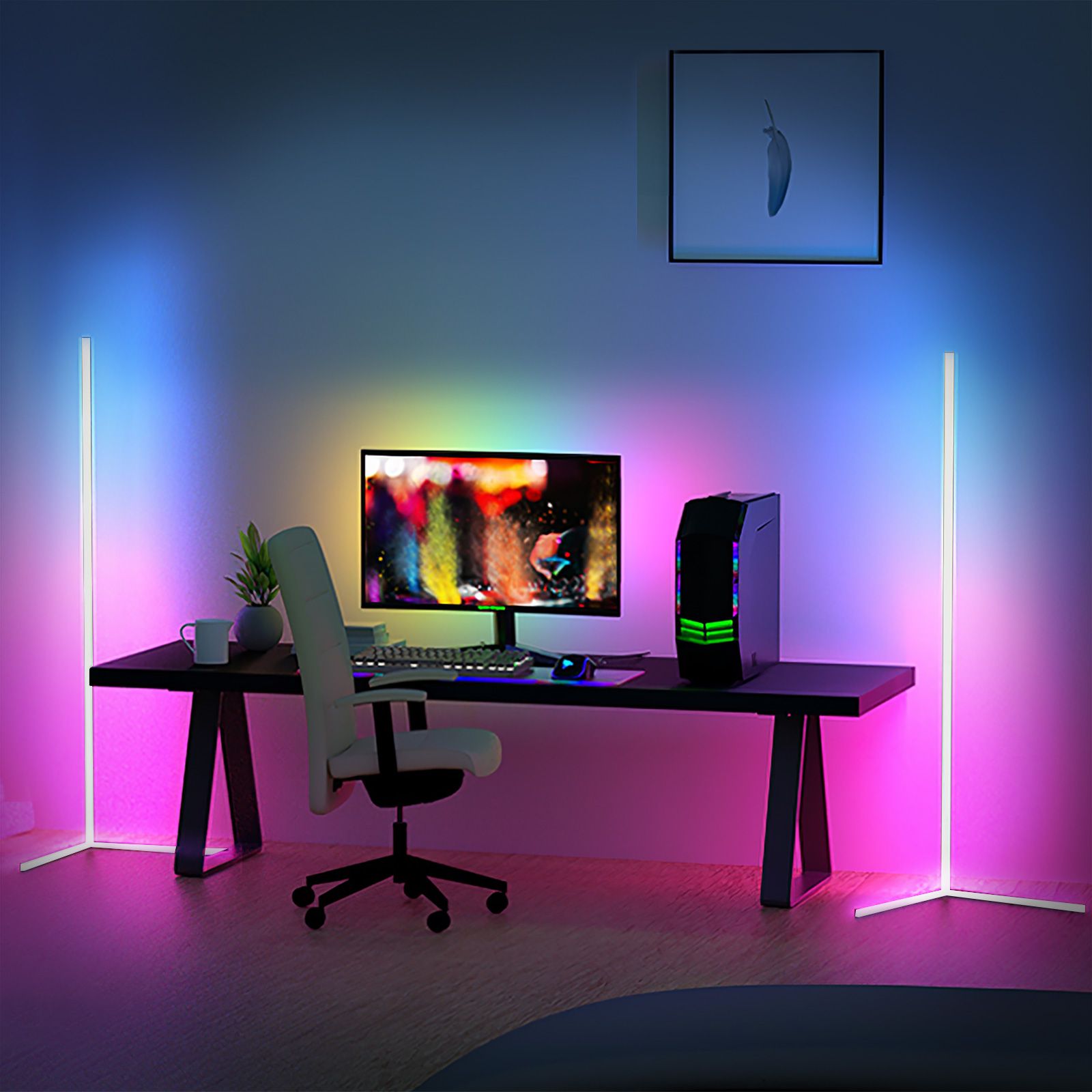 RGB LED Floor Lamp Corner Light Standing Lighting Remote Control for ...