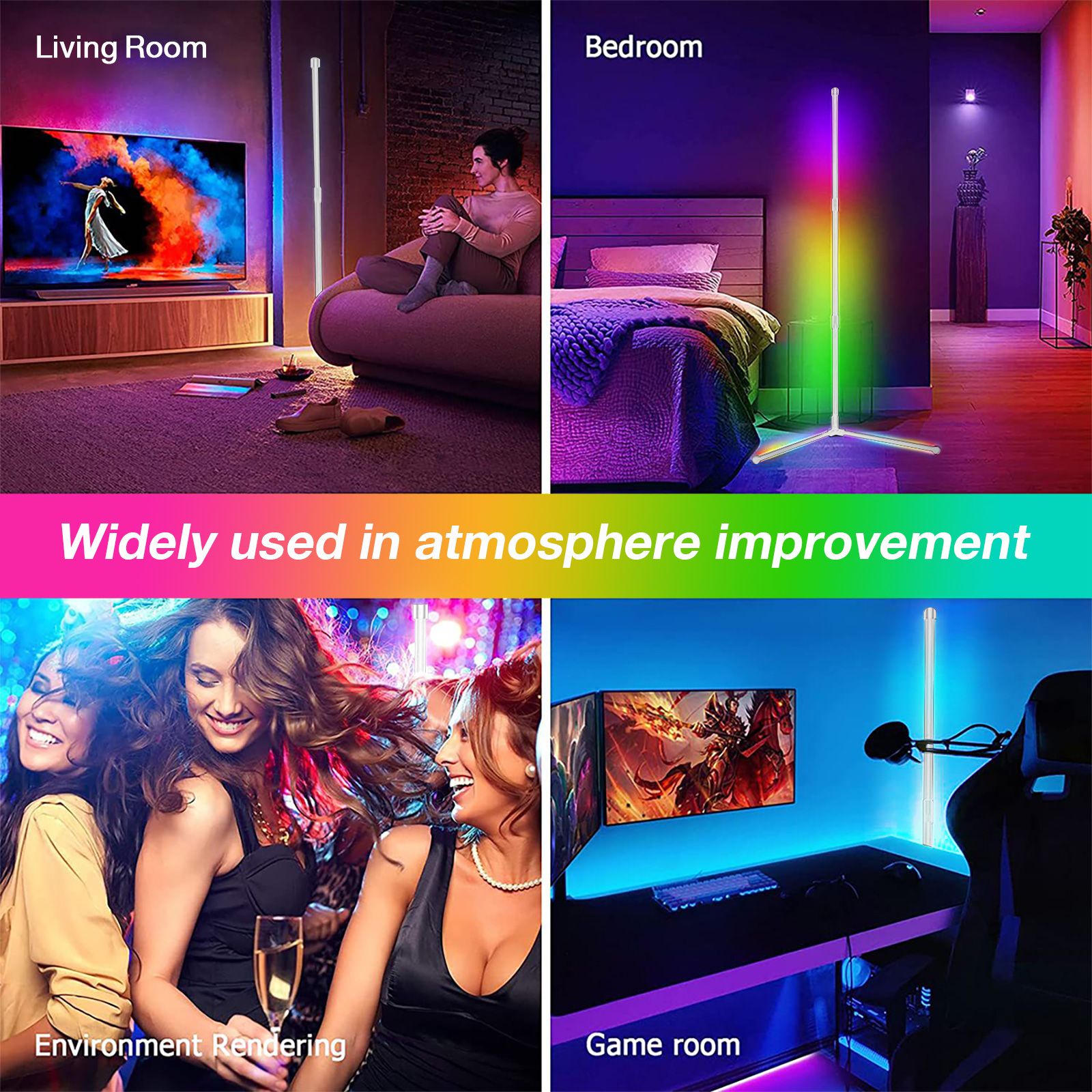 RGB LED Floor Lamp Corner Light Standing Lighting Remote Control for ...