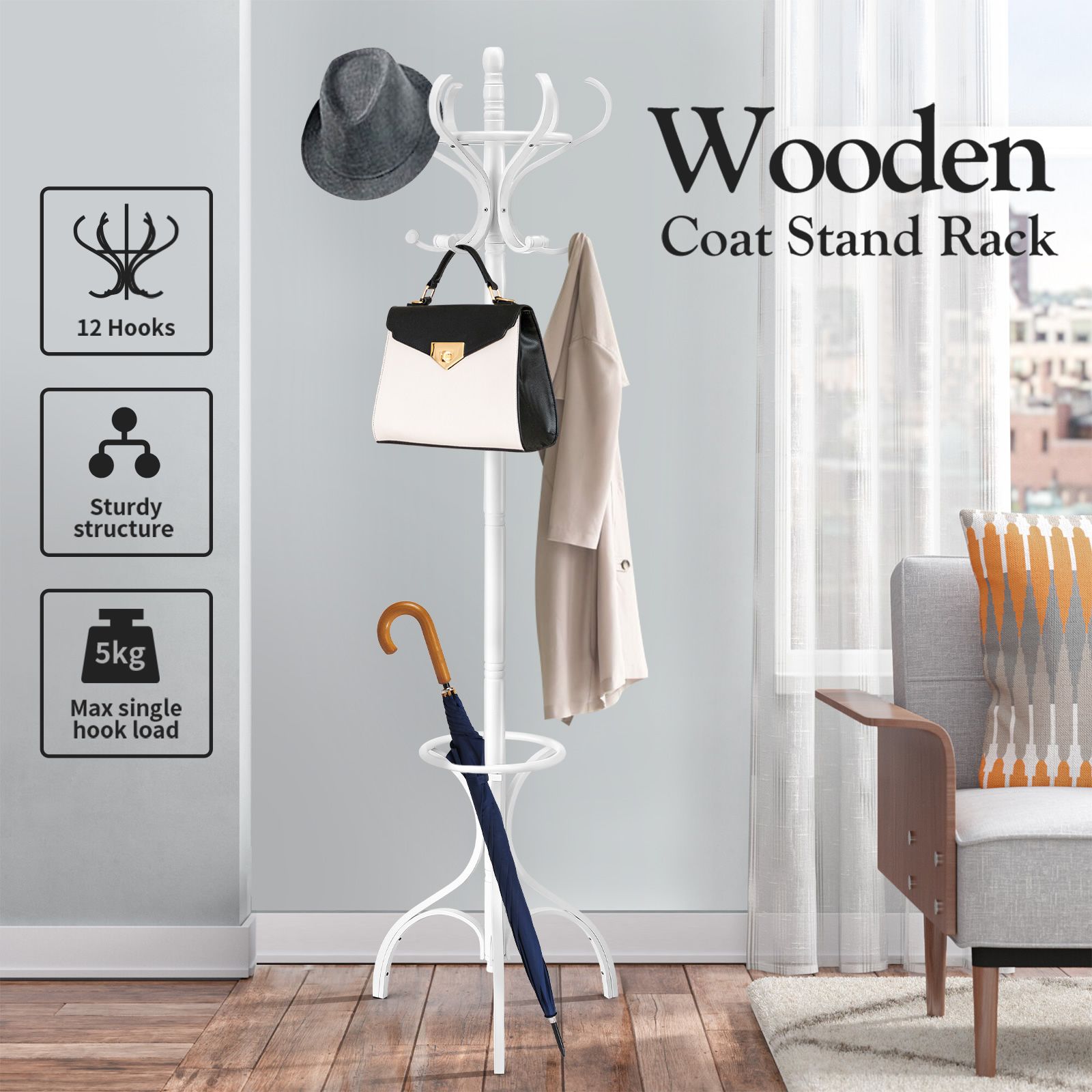 Tree Style Wooden Clothing Rack Coat Stand Hat Bag Garment Hanger ...