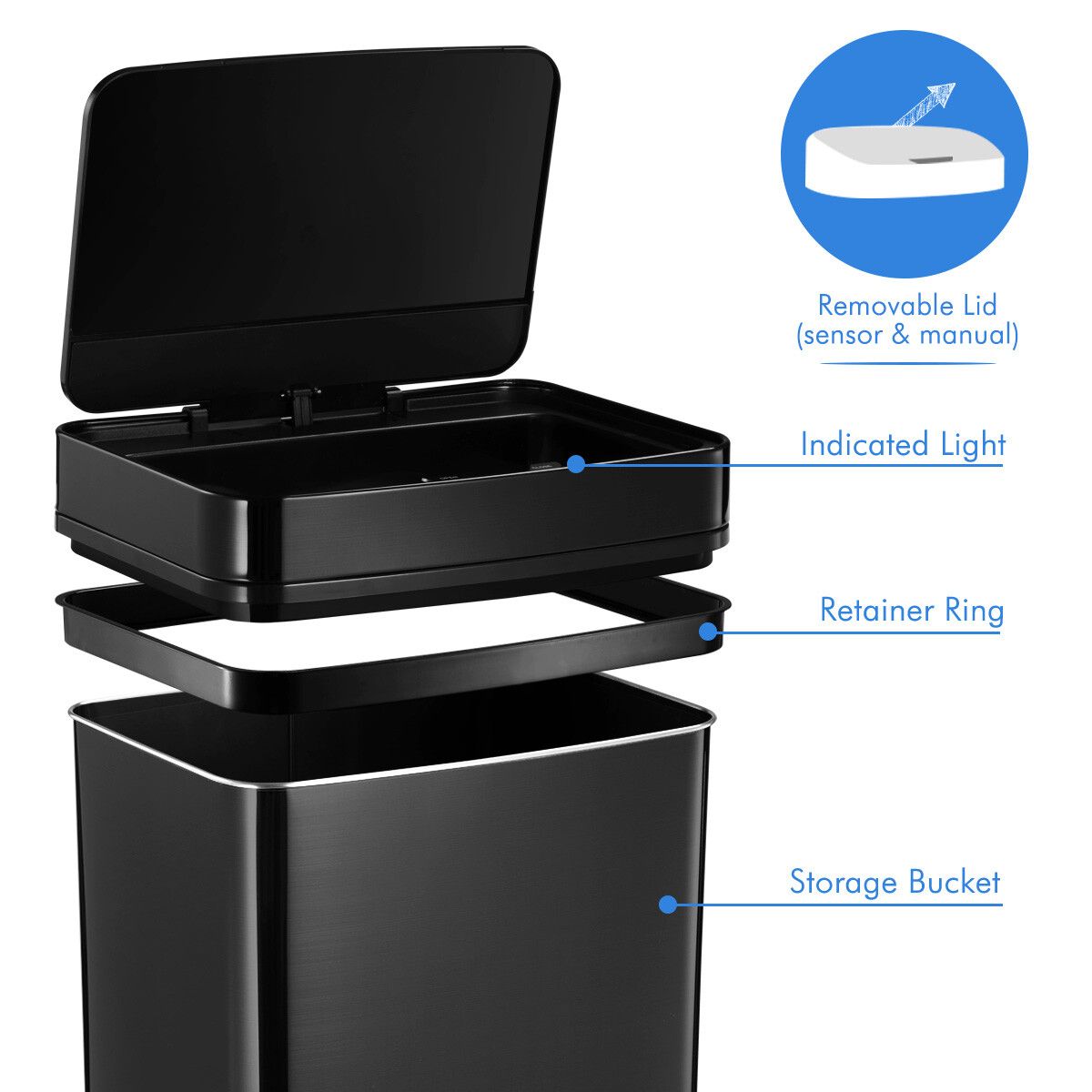 60L Sensor Recycling Bin Touchless Rubbish Trash Dustbin Kitchen Waste ...