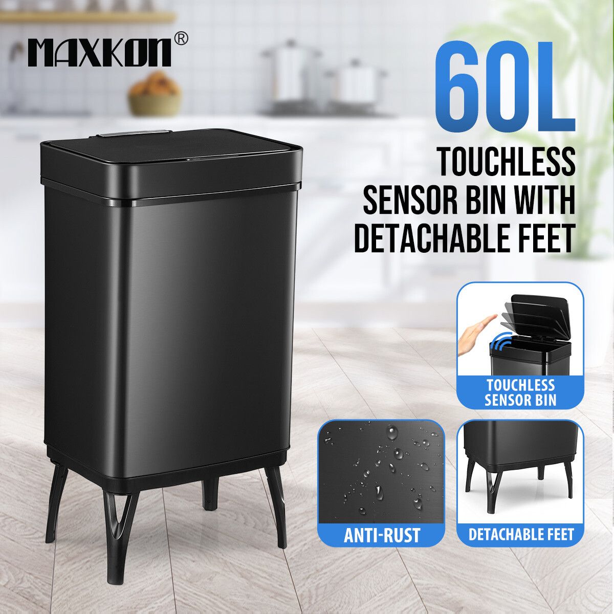60L Sensor Recycling Bin Touchless Rubbish Trash Dustbin Kitchen Waste ...