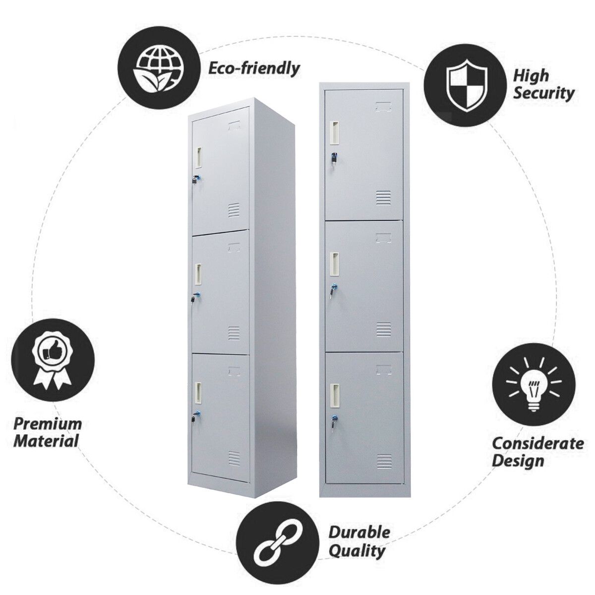 Steel Locker Storage Cabinet 3 Doors Filing Cupboard Metal Organiser ...