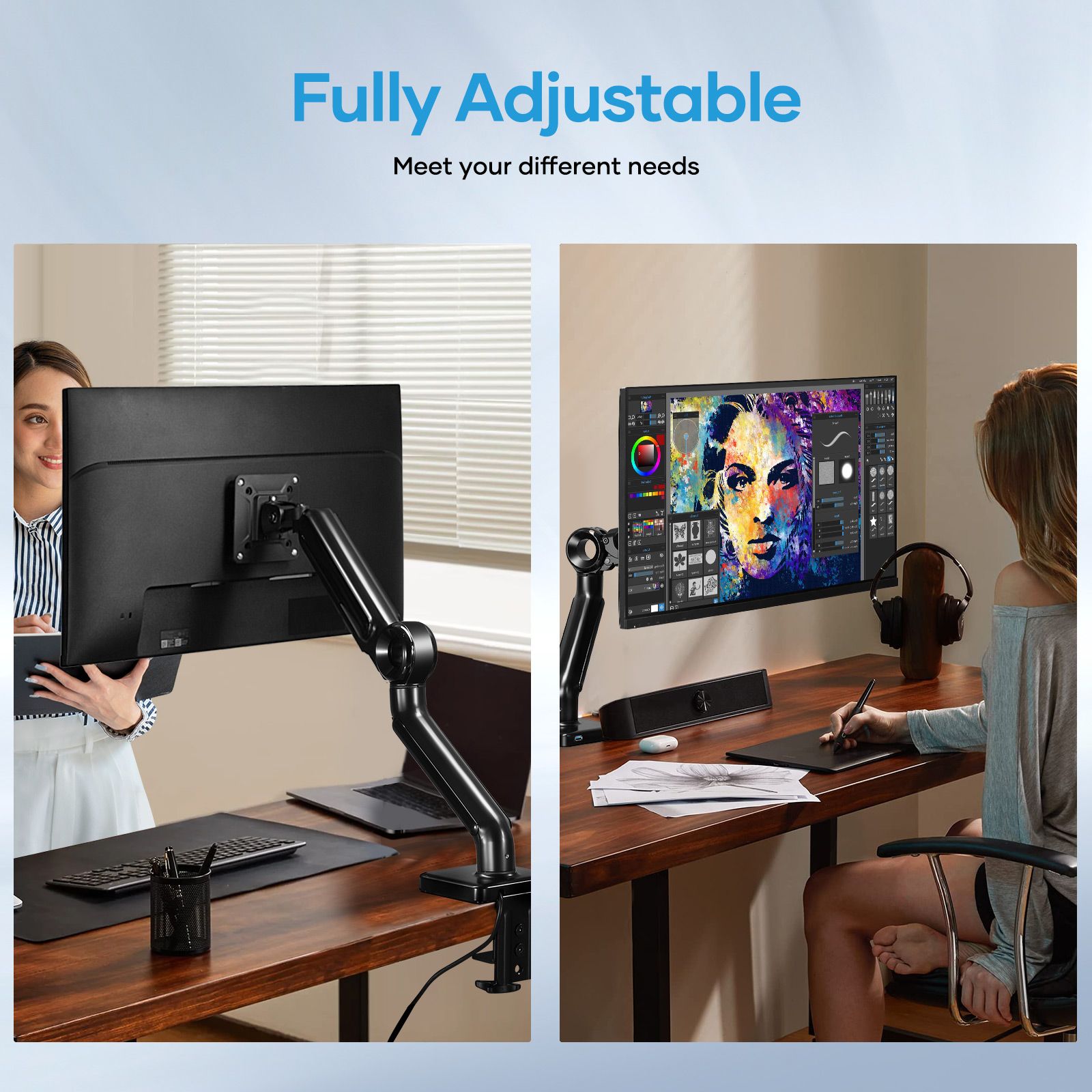 Single Monitor Arm Stand LCD TV Desk Mount VESA Riser Laptop Computer ...