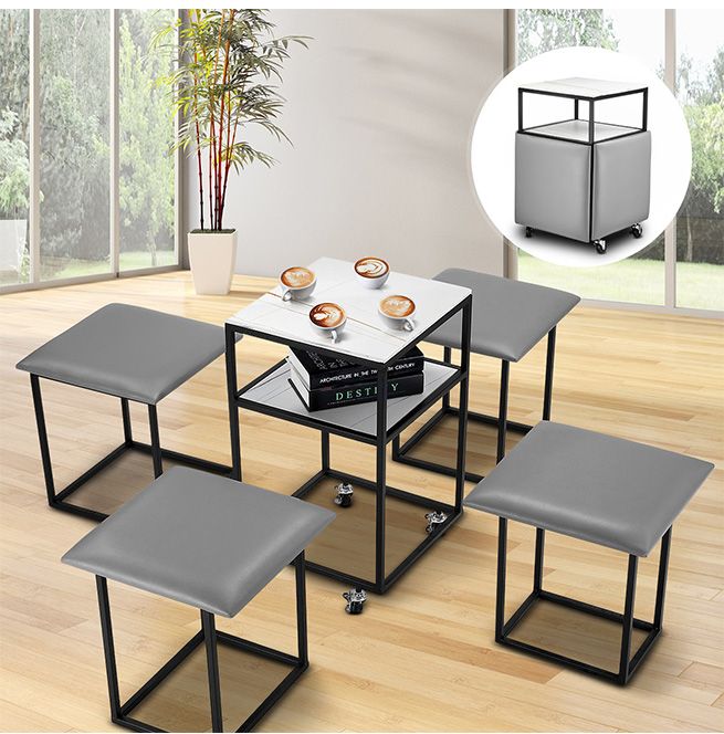 Space Saving Mobile Table Padded Chair Set of 5 Side End Hideaway ...
