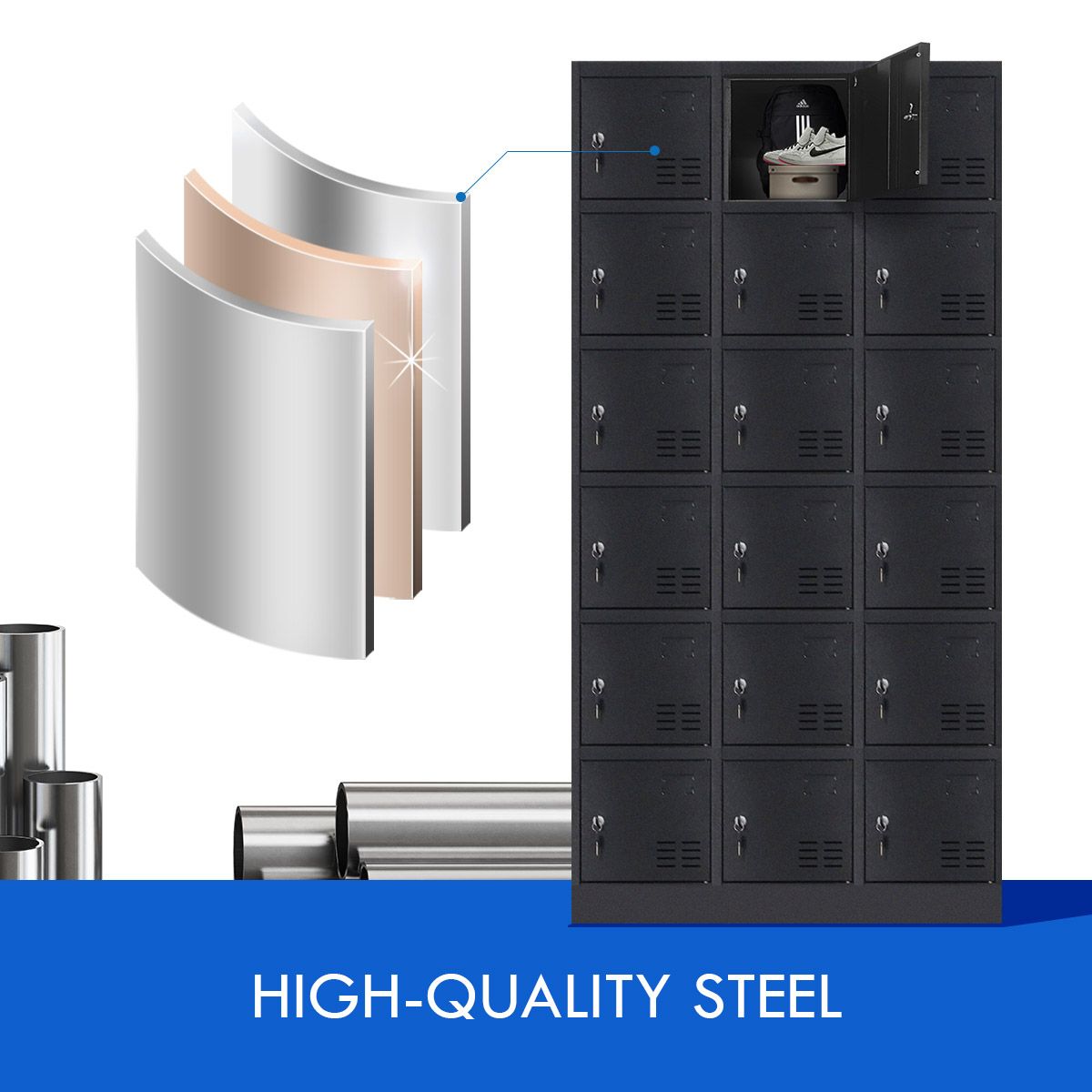 Steel Locker Storage Cabinet 18 Doors Filing Cupboard Metal Organiser ...