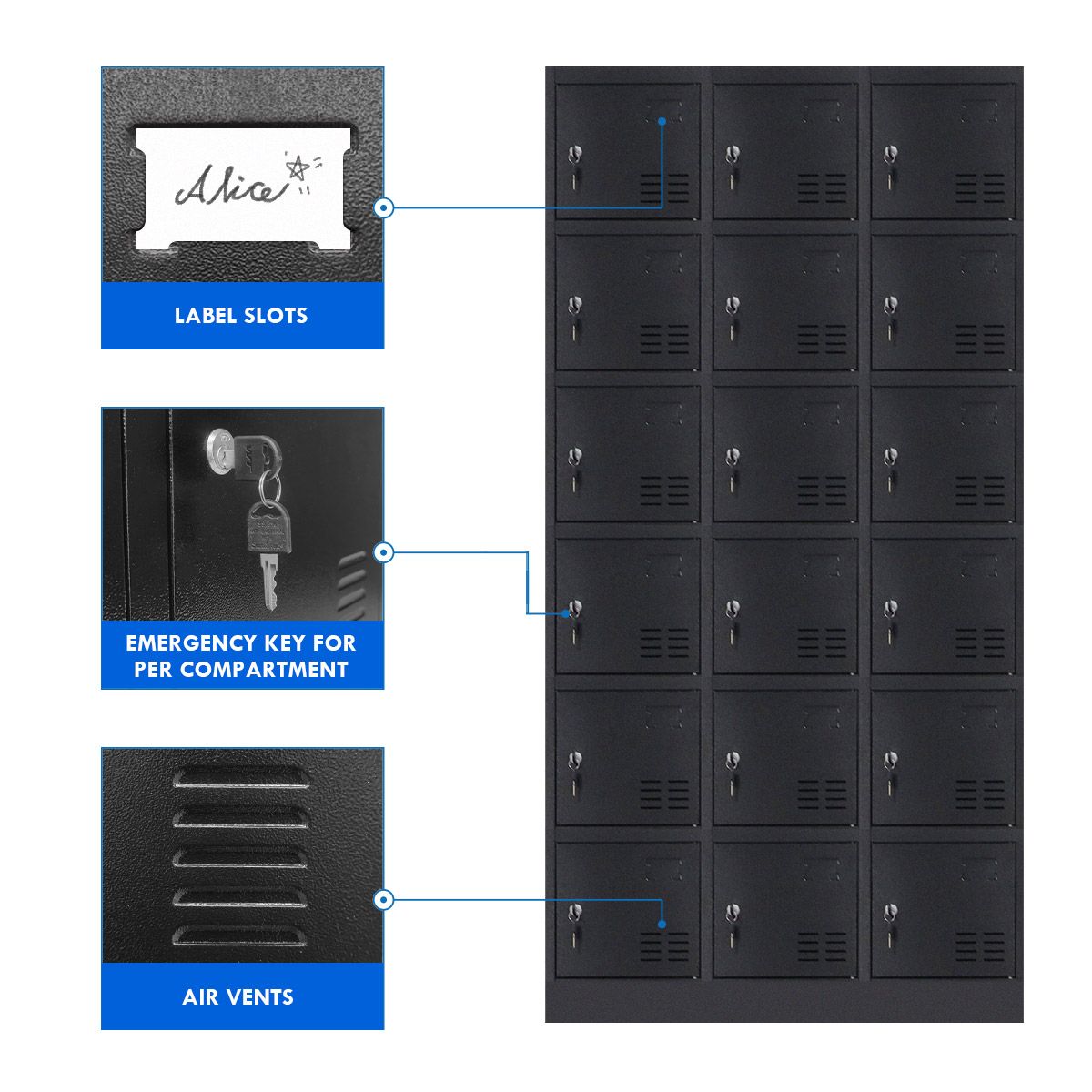 Steel Locker Storage Cabinet 18 Doors Filing Cupboard Metal Organiser ...