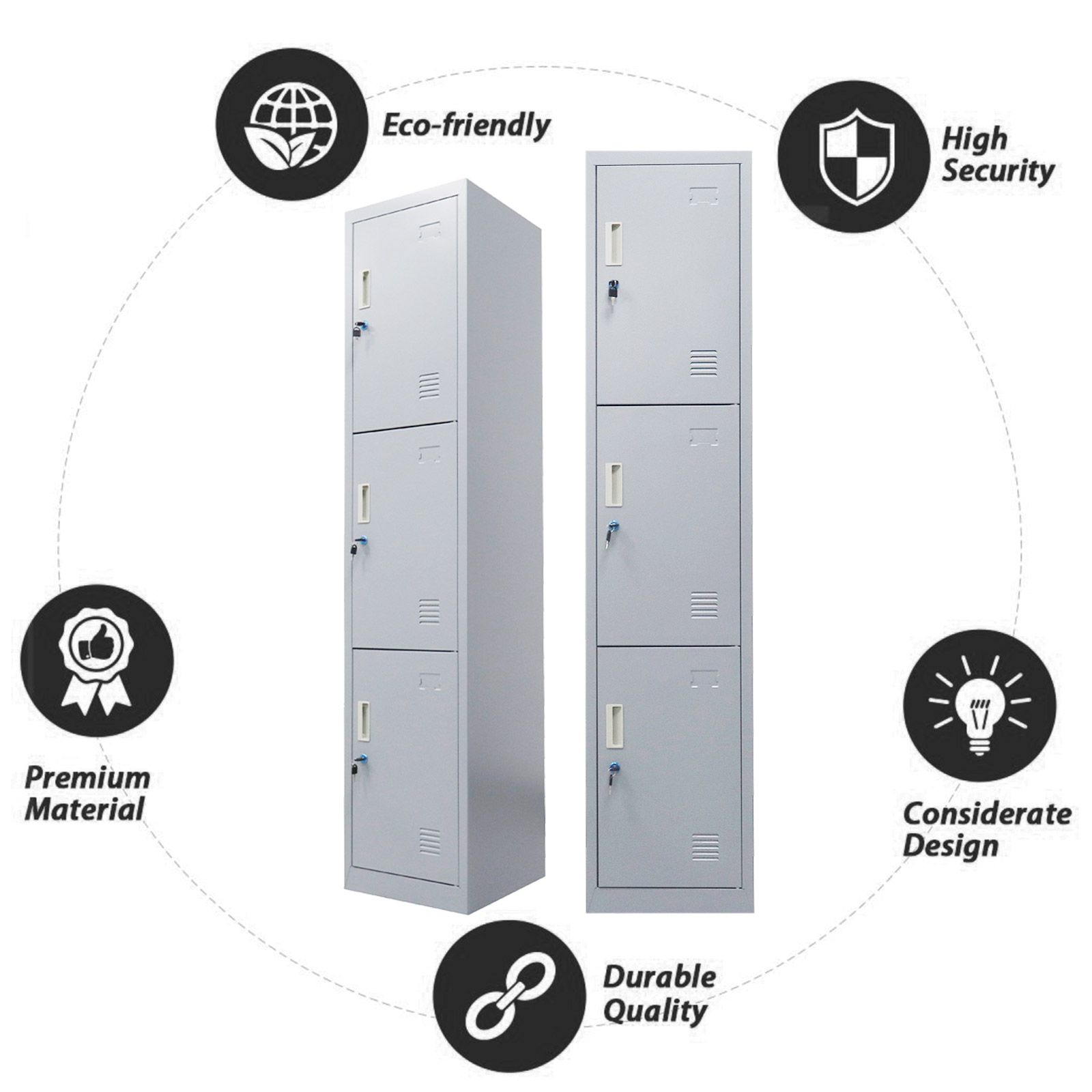 Steel Locker Storage Cabinet 3 Doors Filing Cupboard Metal Organiser ...