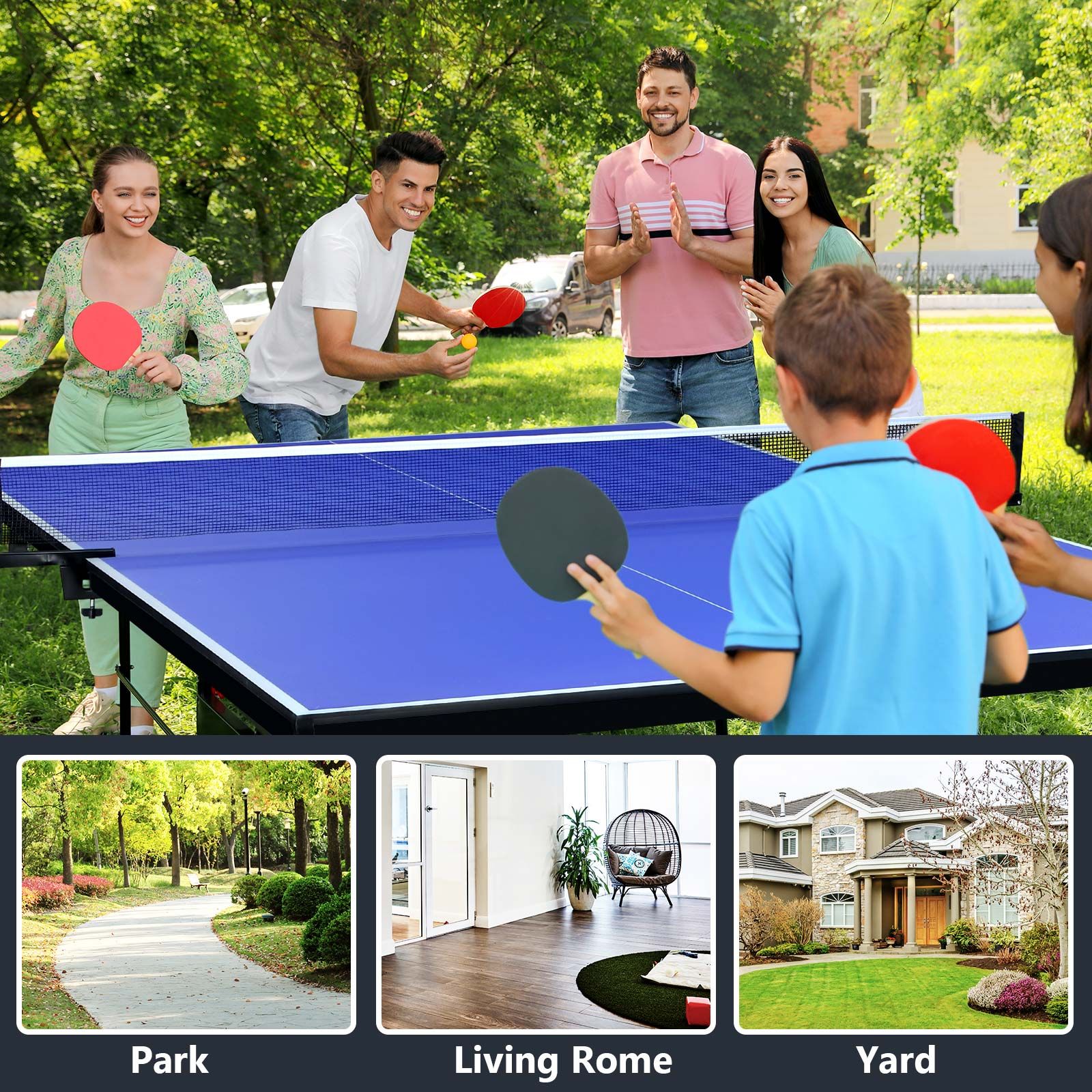 Table Tennis Table Foldable Ping Pong Set Indoor Outdoor Portable Single Player Playback Mode ...