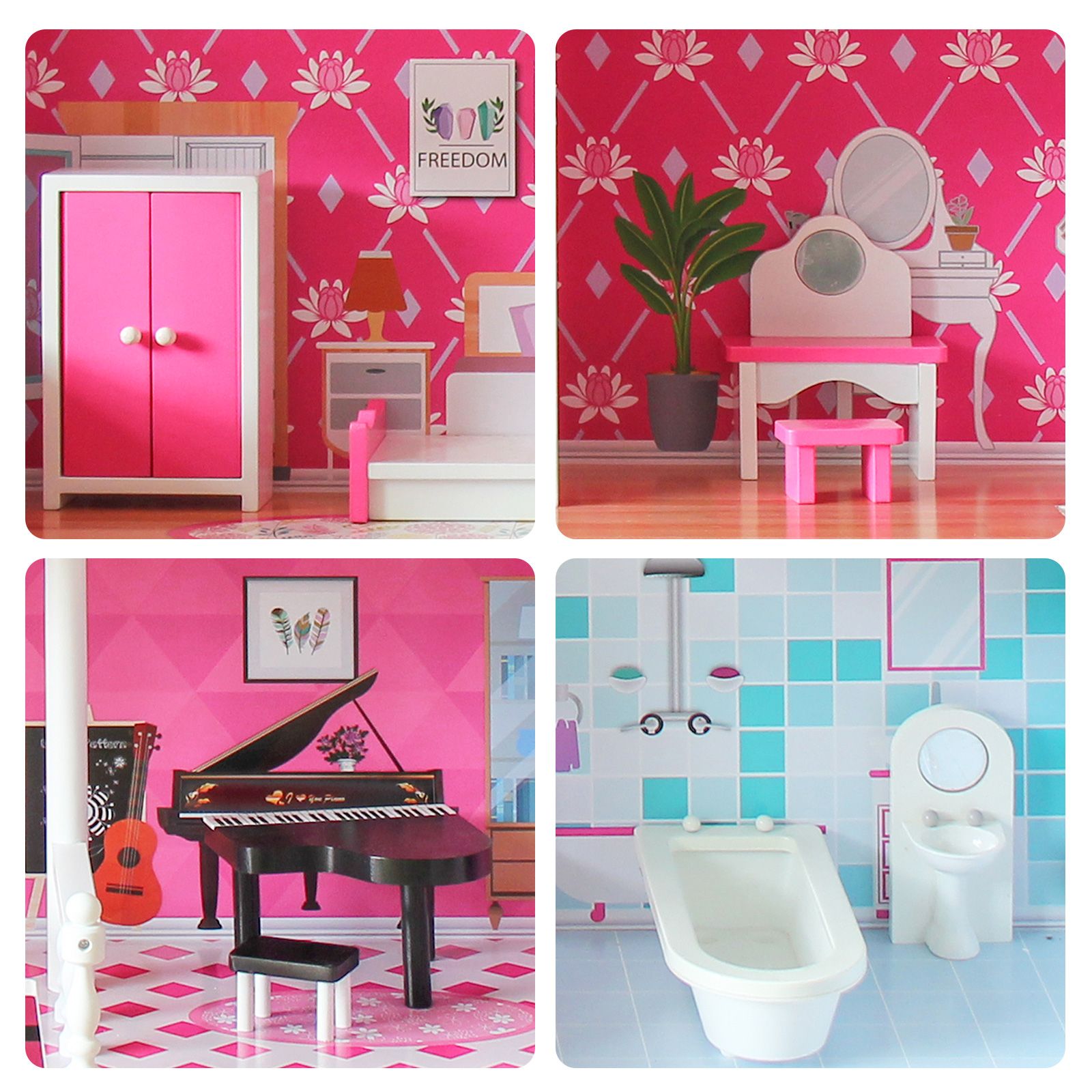 Doll Houses Dollhouse Furniture Cottage Pretend Play Dreamhouse Playset ...
