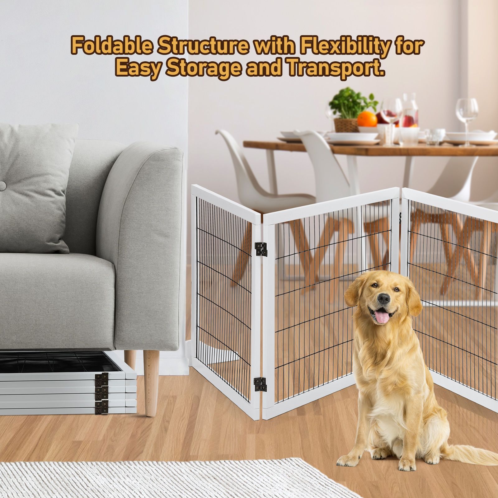 6 Panel Pet Safety Gate Dog Enclosure Playpen Wood Security Fence Puppy ...