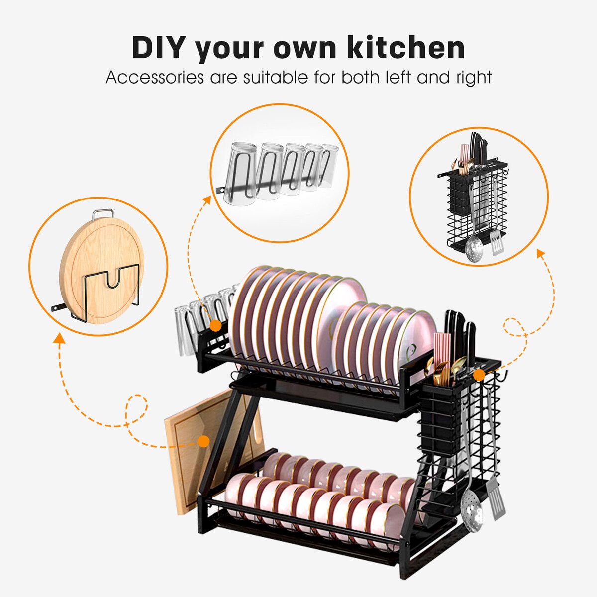 Dish Drying Rack 2 Tier Kitchen Organizer Plate Drainer Cutlery Holder ...