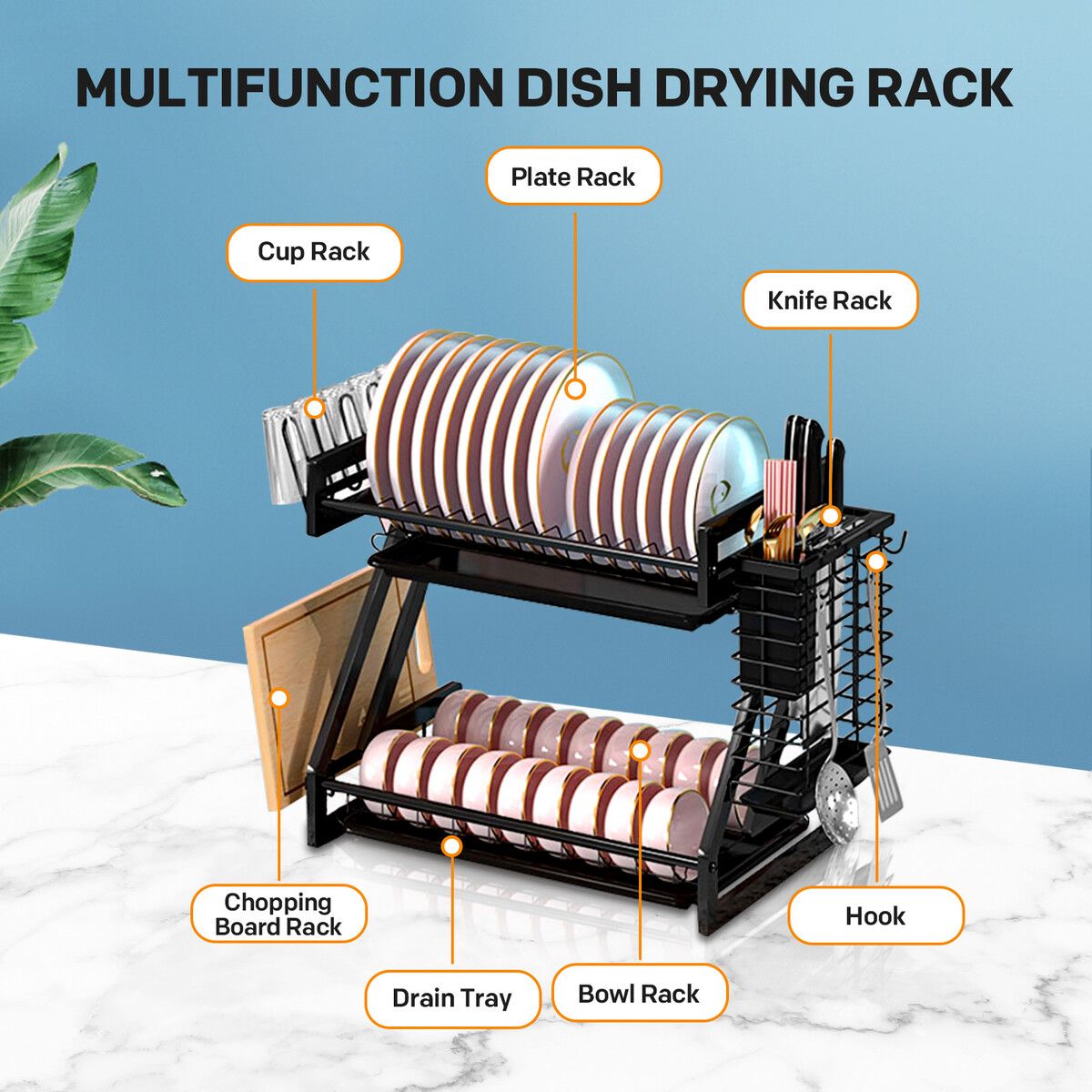 Dish Drying Rack 2 Tier Kitchen Organizer Plate Drainer Cutlery Holder ...