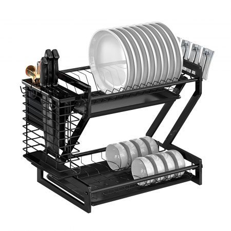 Dish Drying Rack 2 Tier Kitchen Organizer Plate Drainer Cutlery Holder ...