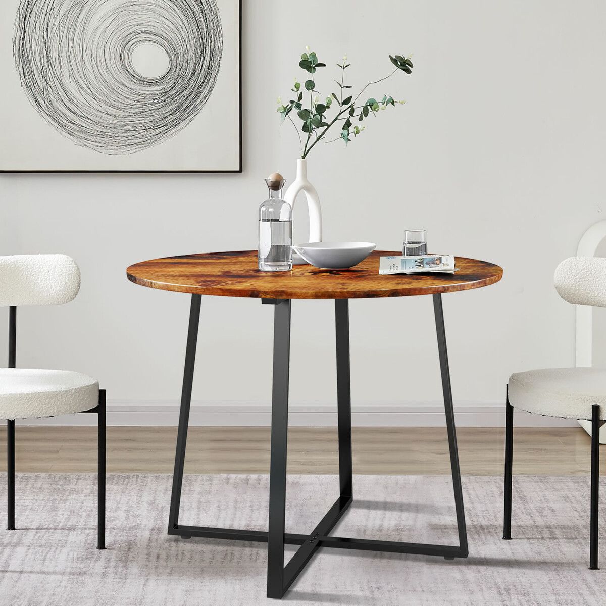 Round Dining Table Room Kitchen Small Modern Rustic Midcentury ...