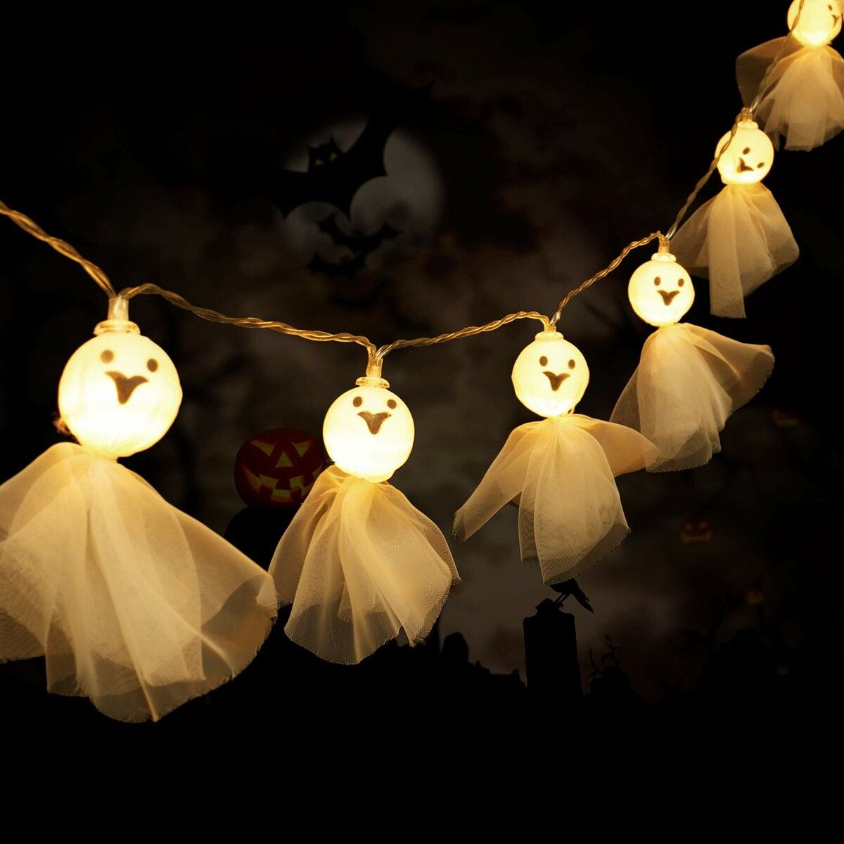 Halloween Ghost String Lights with 3 M 20 LED Lace Ghost Wall Decor ...