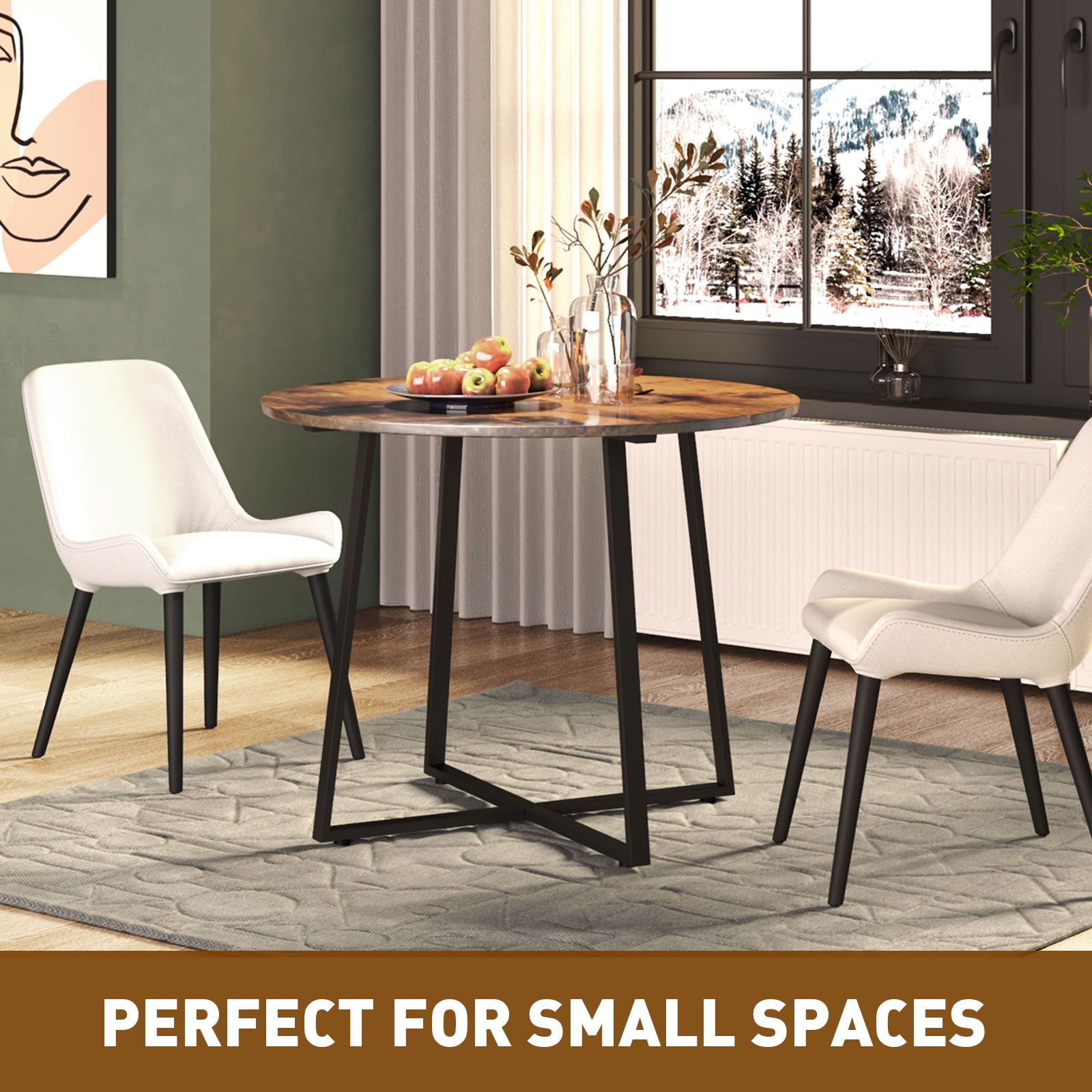 Round Dining Table Room Kitchen Small Modern Rustic Midcentury ...