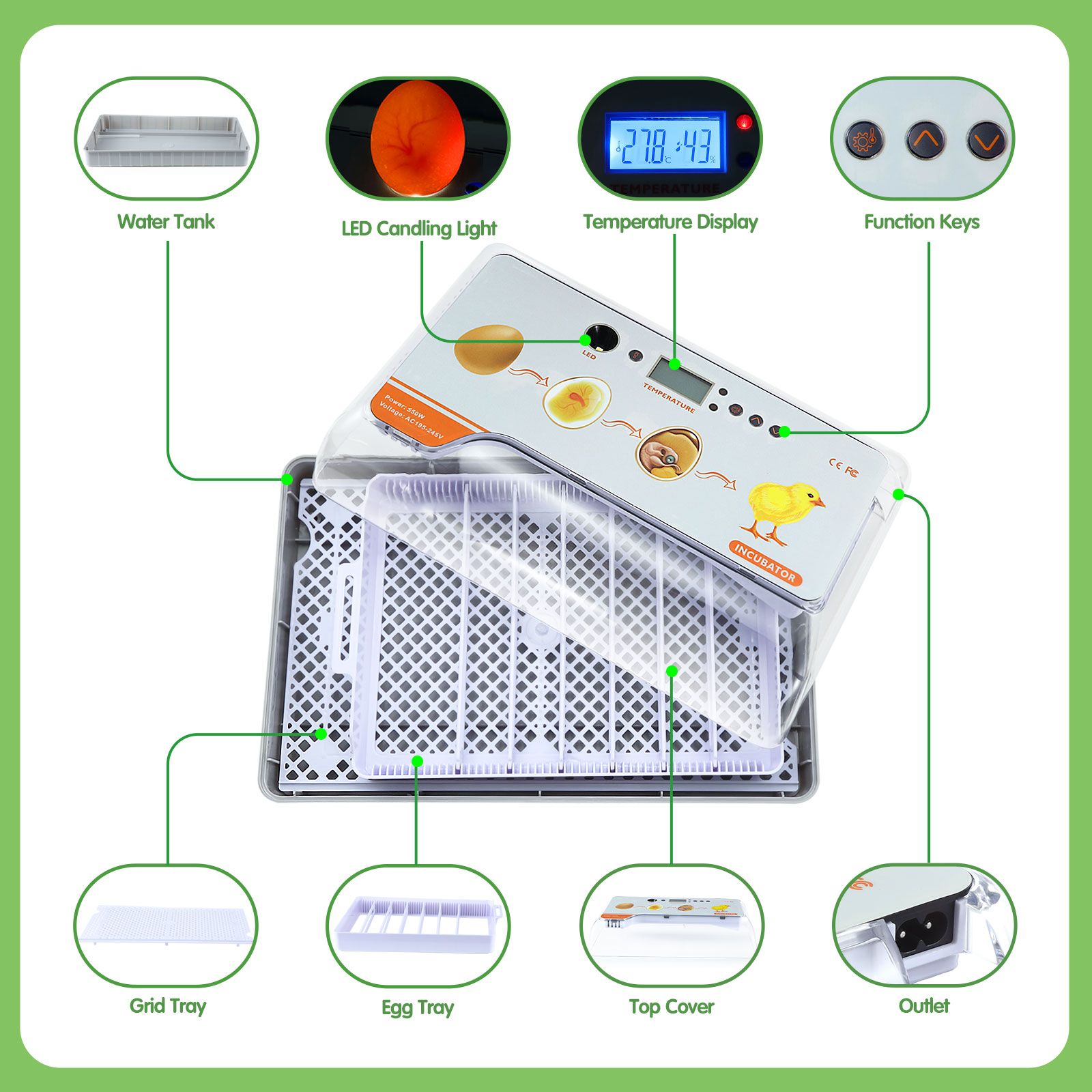 20 Egg Incubator Fully Automatic Hatching Turning Candler Machine for ...