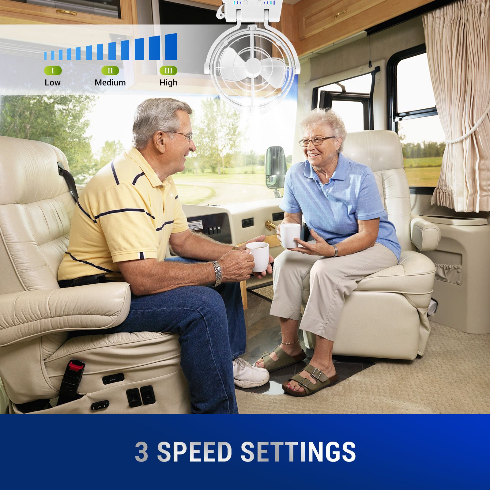 12V 24V Caravan Fan Camping Trailer RV Camper Boat Gimbal Design 360 ...