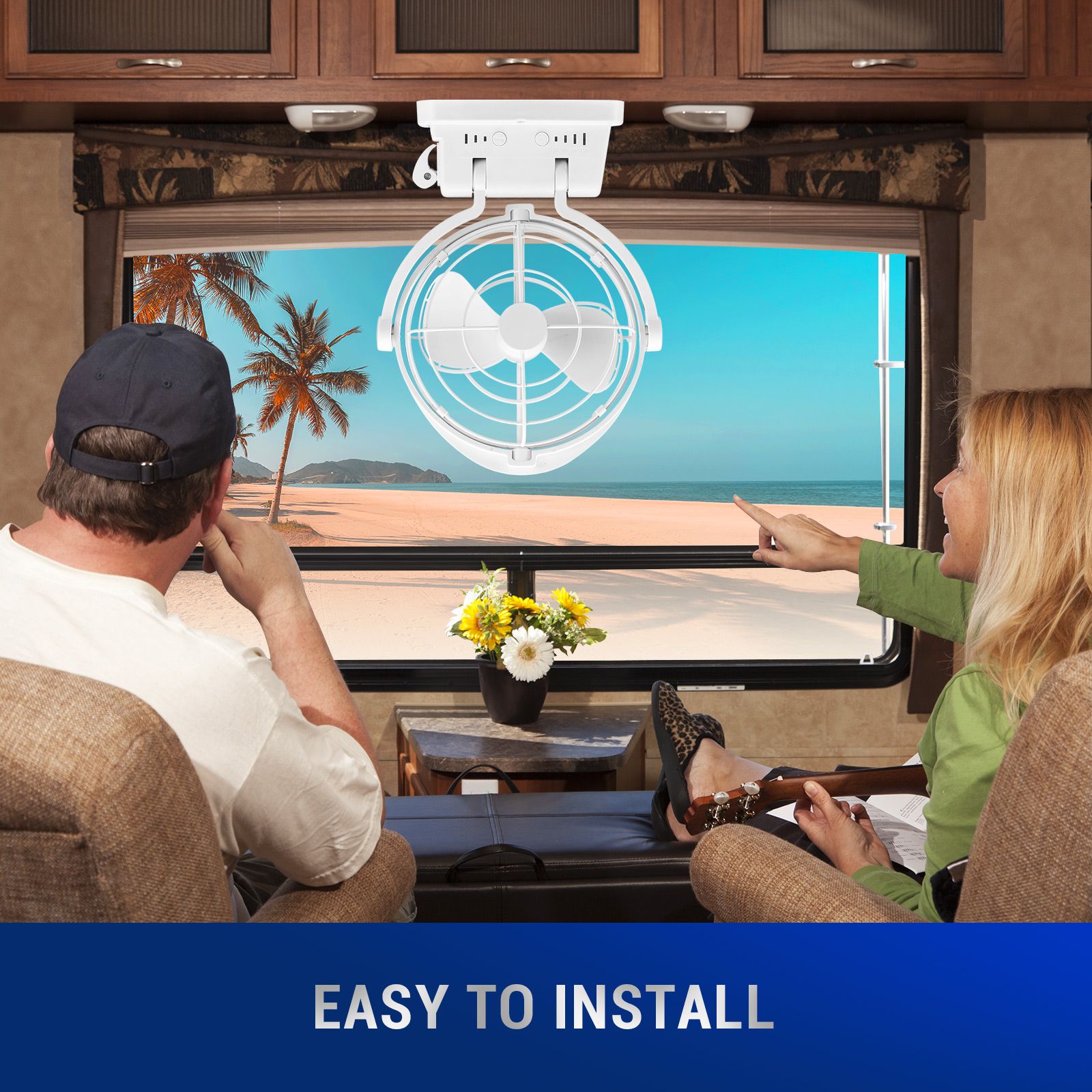 12V 24V Caravan Fan Camping Trailer RV Camper Boat Gimbal Design 360 ...