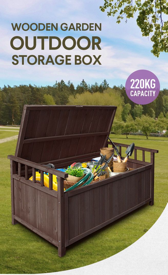 Outdoor Storage Box Wooden Garden Bench Toy Tool Cabinet Patio Bin Deck ...
