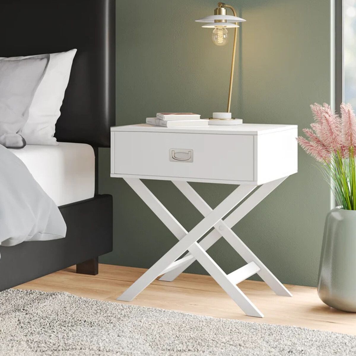 White Bedside End Table With Drawer Storage Cabinet Modern Small ...