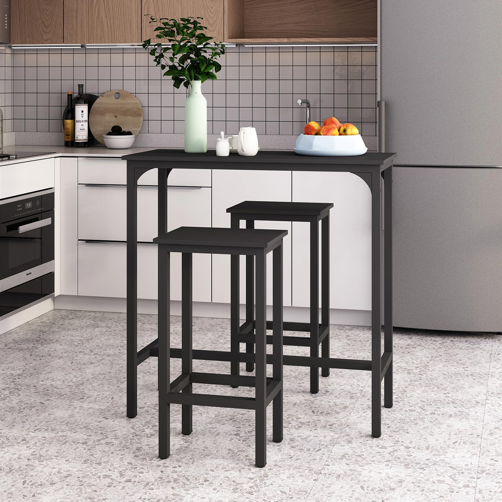 3PCS Bar Table Set 2 Stools Chairs Kitchen Dining Room Counter ...