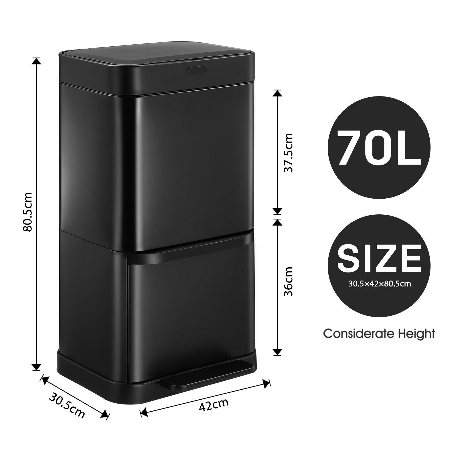 Rubbish Bin Recycling 70L Kitchen Waste Trash Can Dust Garbage Pedal ...