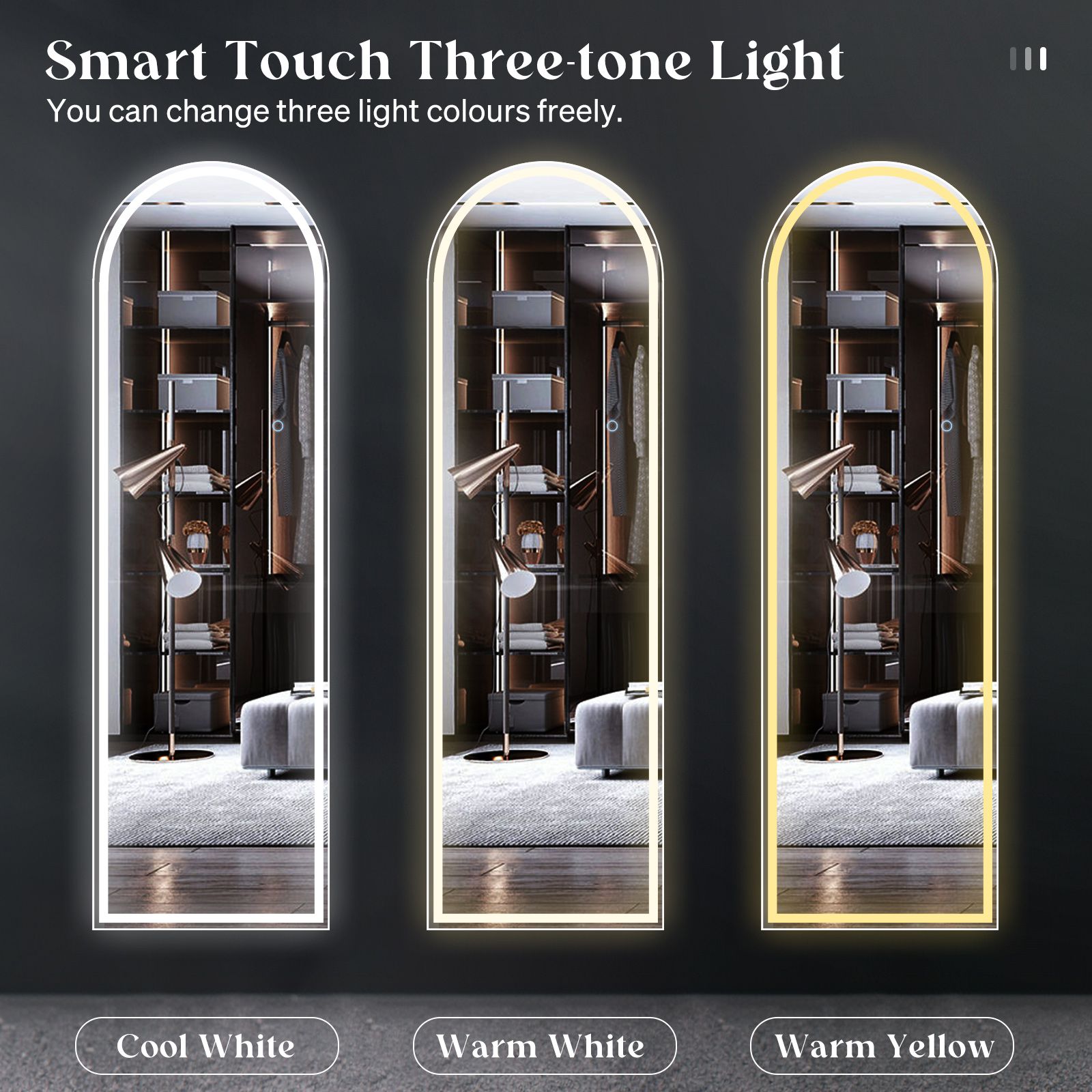 LED Full Length Mirror Arched Body Floor Free Standing Hanging Leaning ...