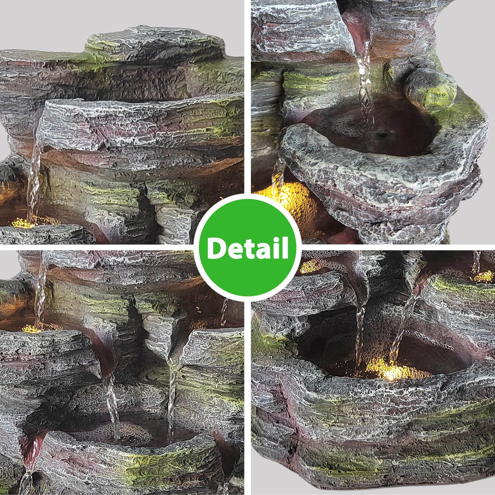 Garden Water Feature Fountain Rocky Waterfall LED Lights Submersible ...