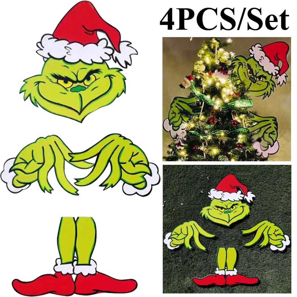 4pcs Grinch Christmas Tree Decoration, Creative Christmas Hat ...