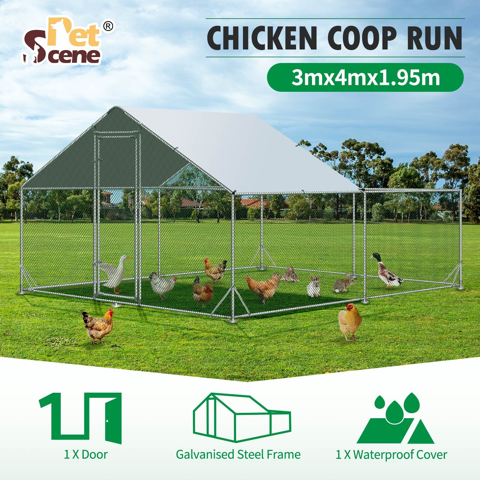 Chicken Run Coop Walk In Rabbit Hutch Bird Cage Hen Chook Pen House Dog ...