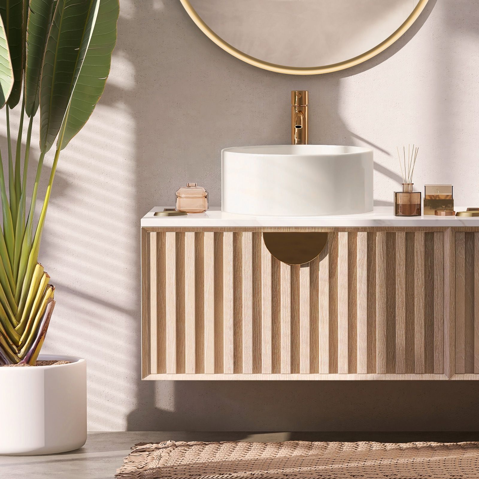 White Bathroom Sink Vessel Hand Wash Basin Vanity Washing Bowl Above ...