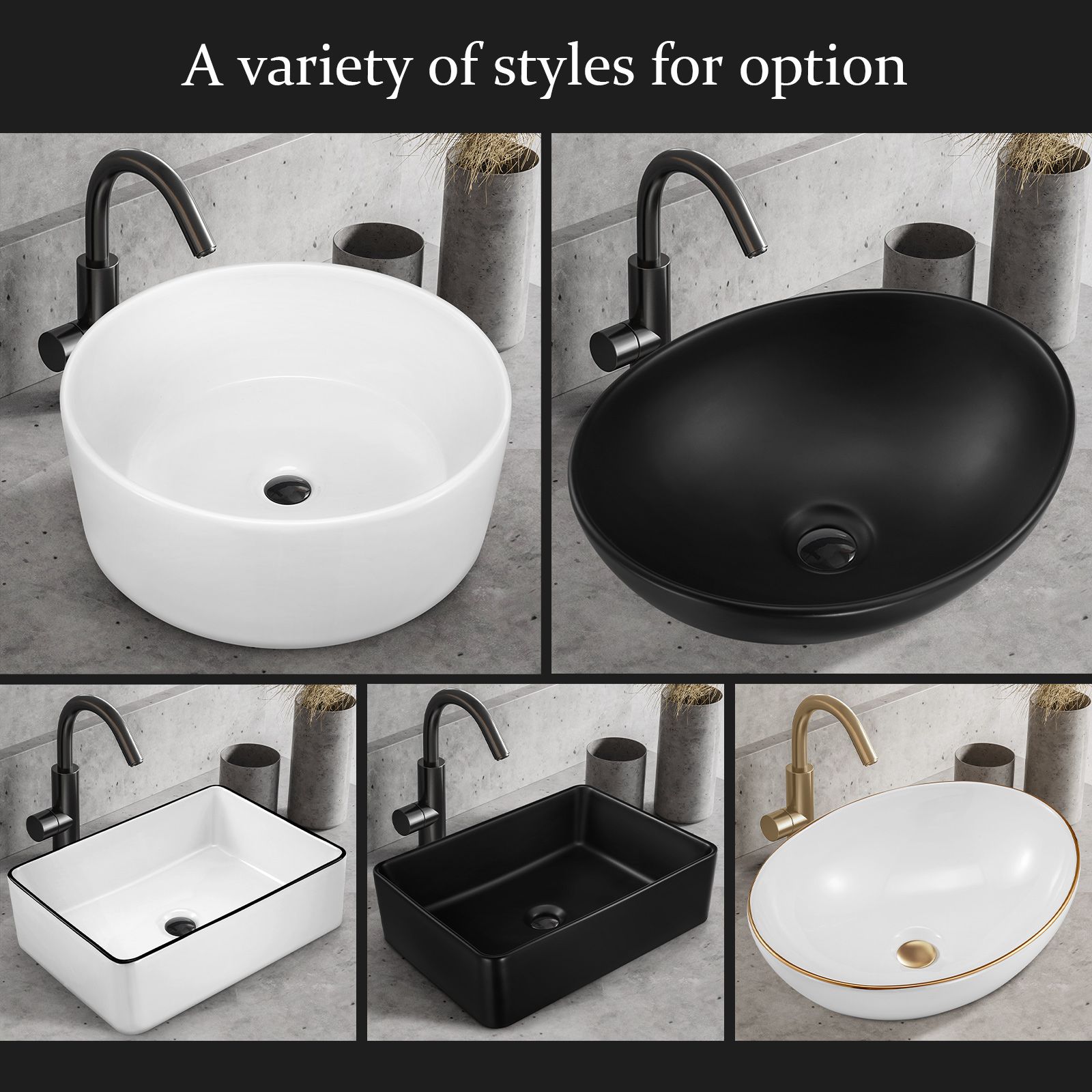 White Bathroom Sink Vessel Hand Wash Basin Vanity Washing Bowl Above ...