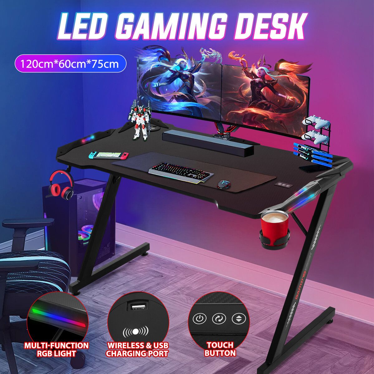 Large Gaming Desk Computer Desktop Home Office Racer Table Carbon Fiber ...