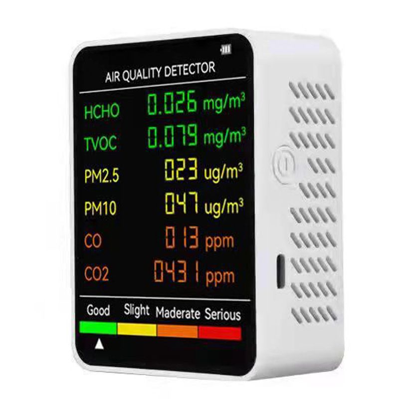 Air Quality Detector 6In1 CO2 Meter LCD Screen PM2.5 PM10 HCHO TVOC CO Carbon Dioxide ...