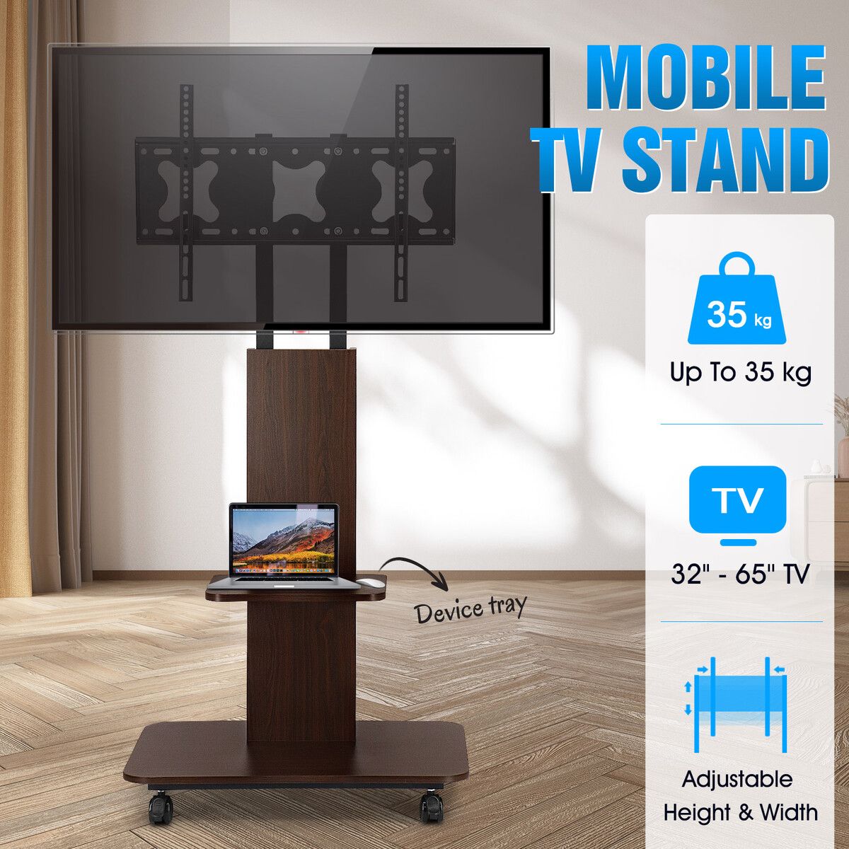 TV Floor Stand Mount Mounting Bracket Mobile Rolling Cart Holder for 32 ...