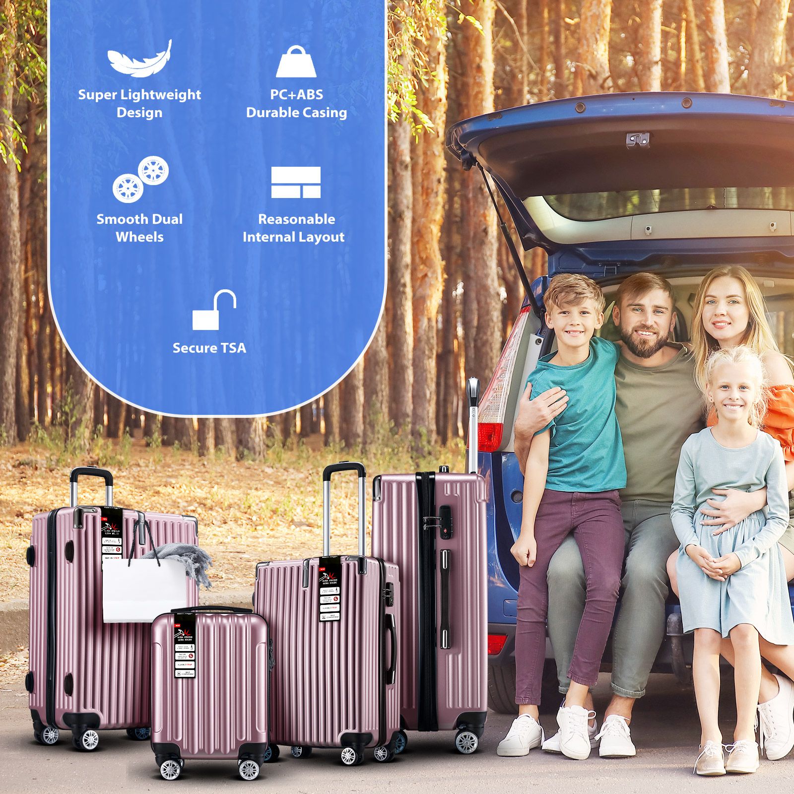4 Piece Luggage Set Carry On Traveller Suitcases Hard Shell Rolling ...
