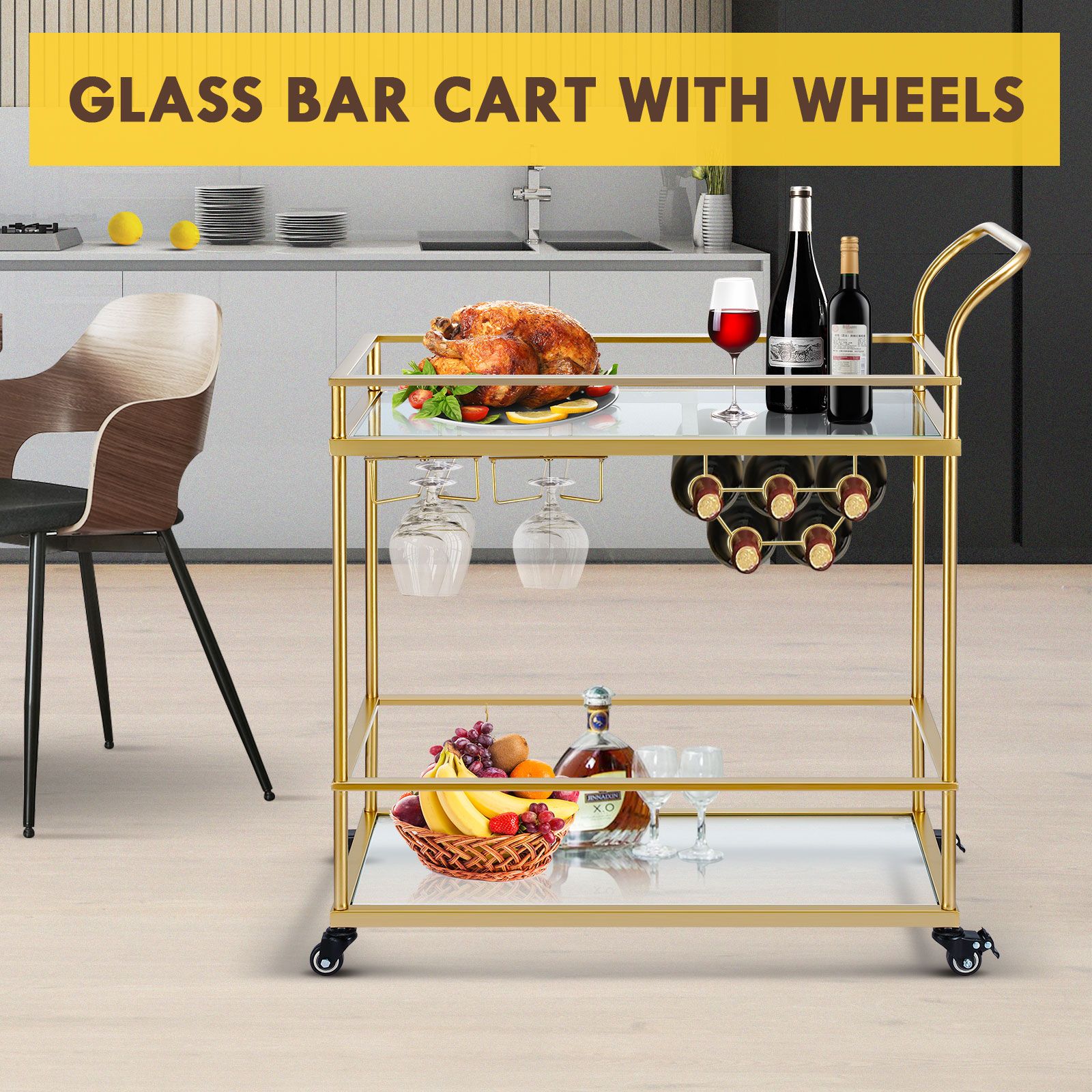 Bar Cart Gold Drinks Coffee Trolley Serving Liquor Wine Cocktail ...