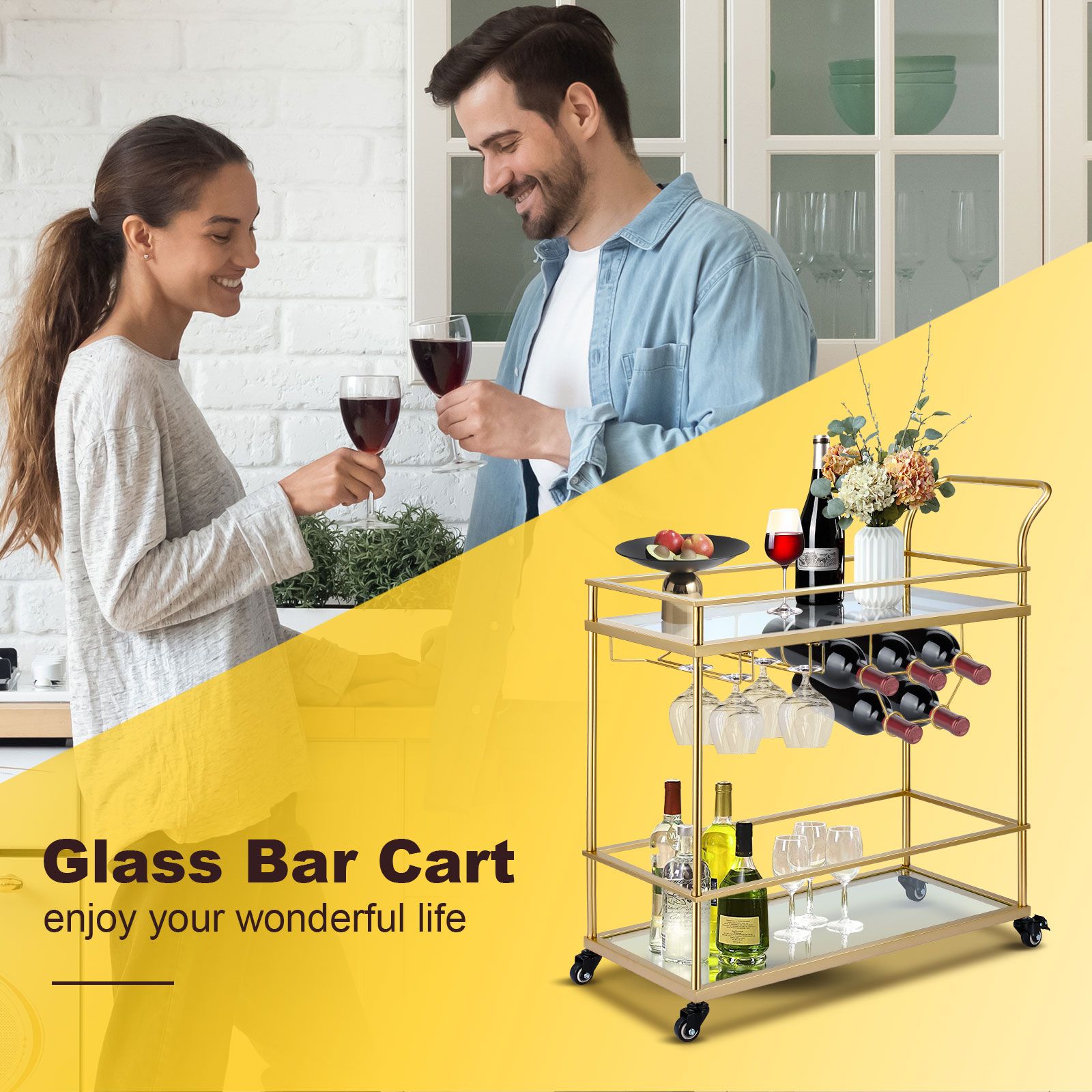 Bar Cart Gold Drinks Coffee Trolley Serving Liquor Wine Cocktail ...