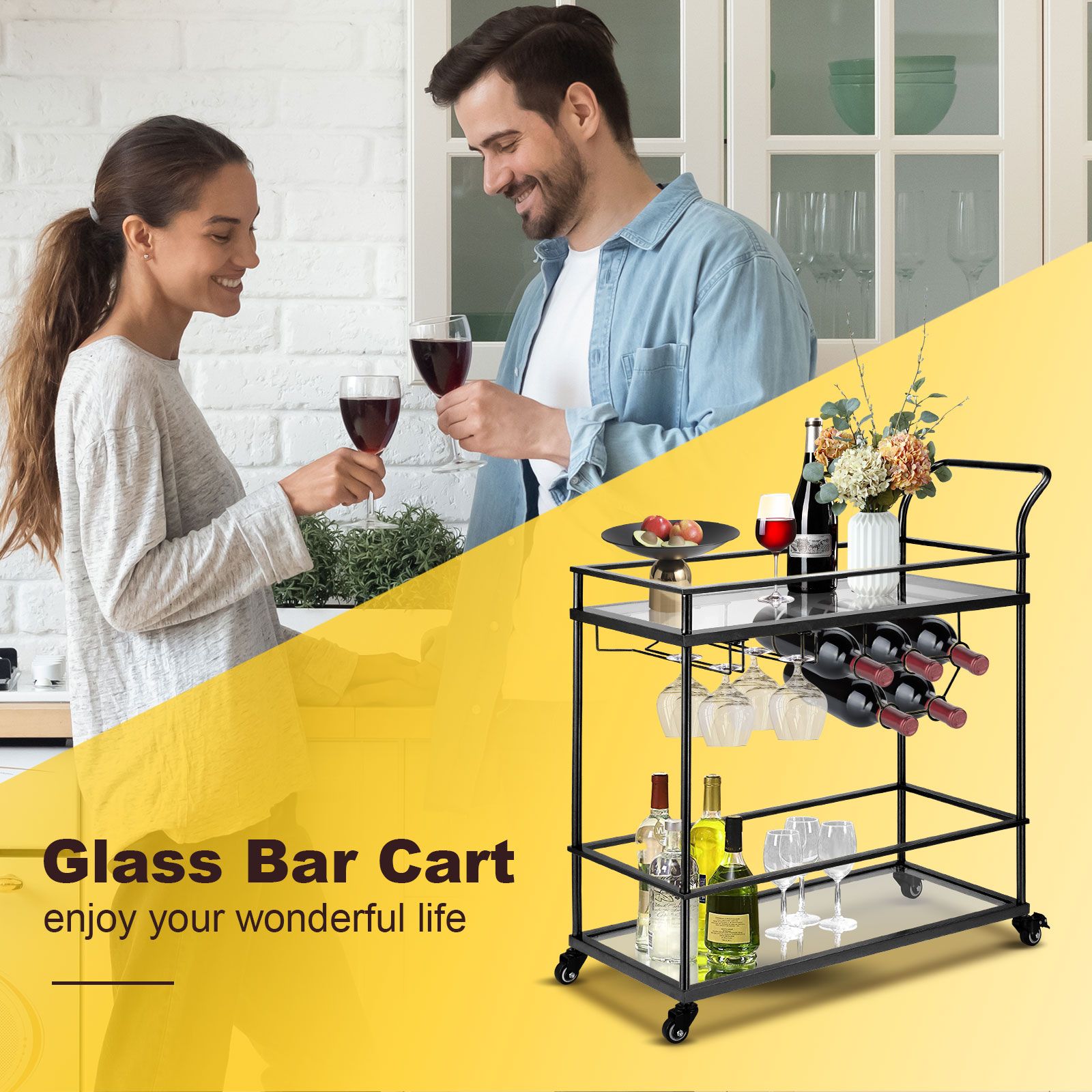 Bar Cart Black Wine Coffee Trolley Serving Drinks Liquor Tea Cocktail ...
