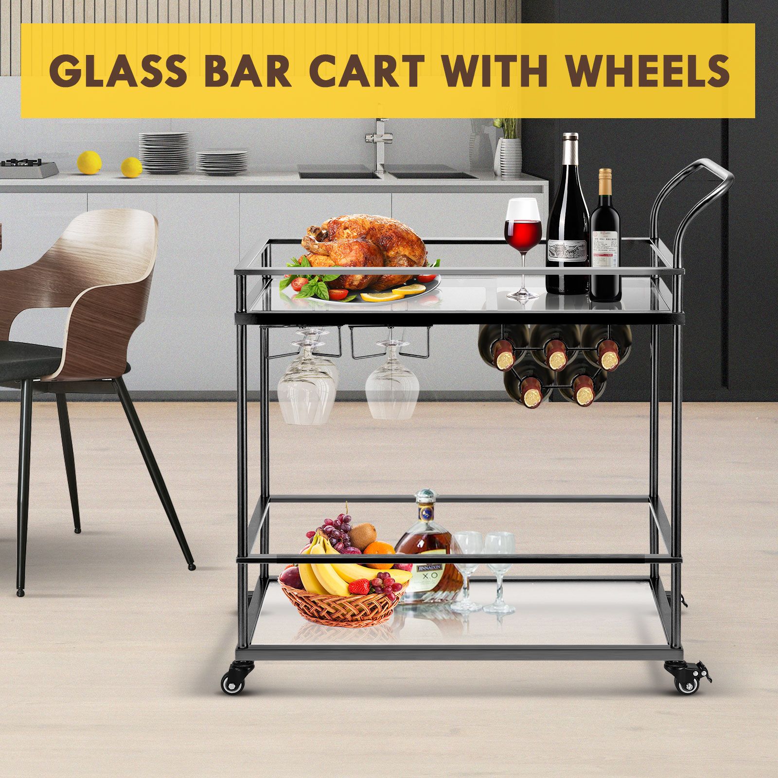 Bar Cart Black Wine Coffee Trolley Serving Drinks Liquor Tea Cocktail ...