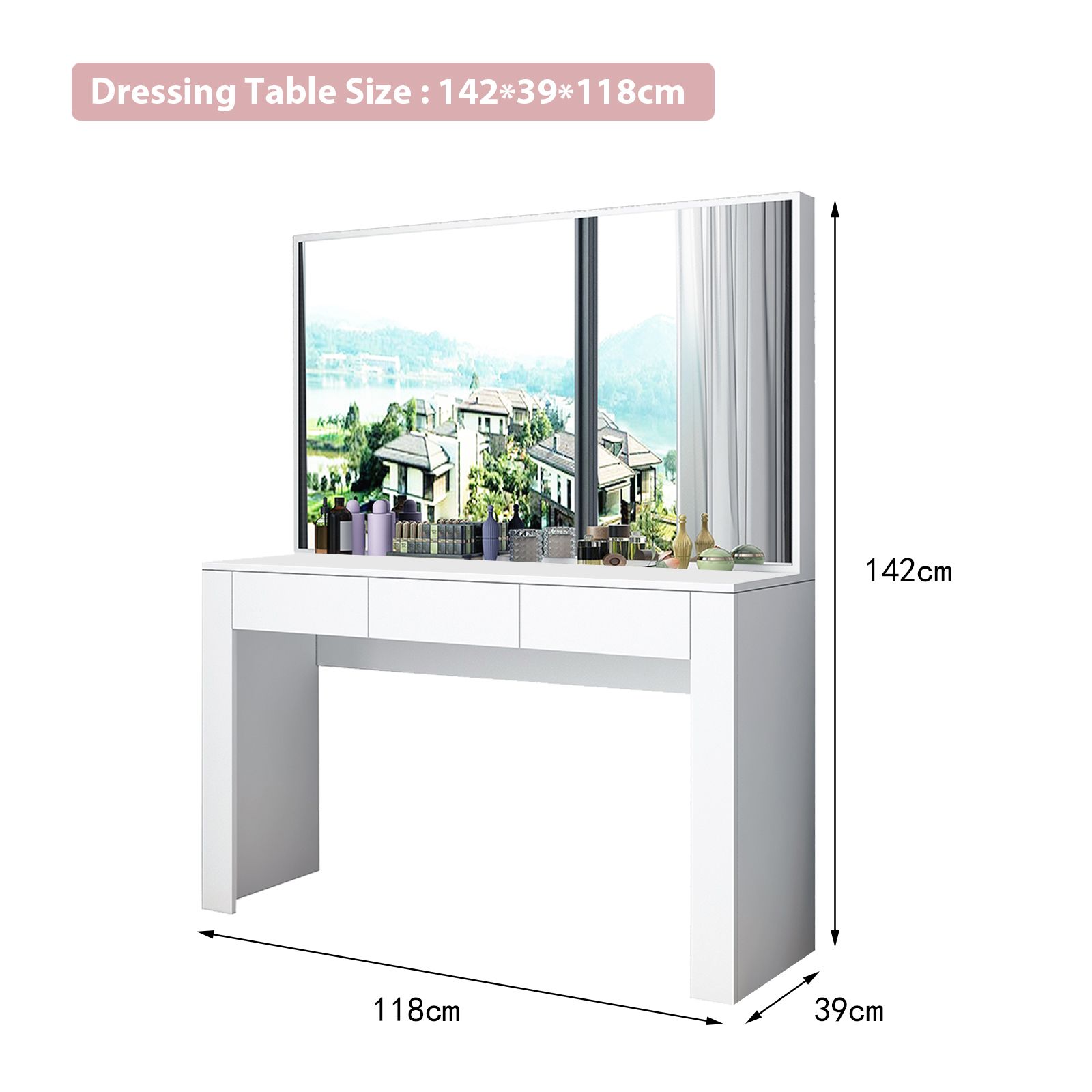 White Dressing Table Vanity Makeup Bedroom with Big Mirror Dresser ...