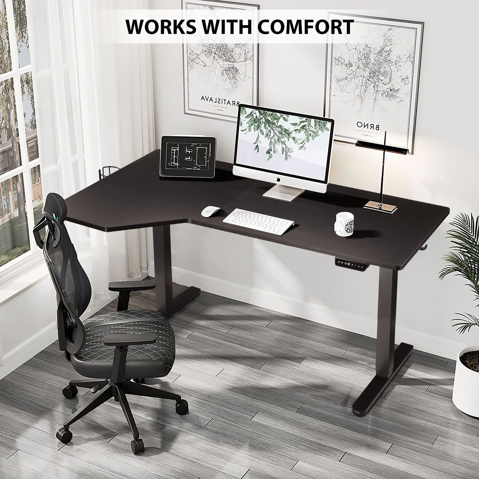 Electric Standing Desk Sit Stand Up Corner Table Height Adjustable L ...