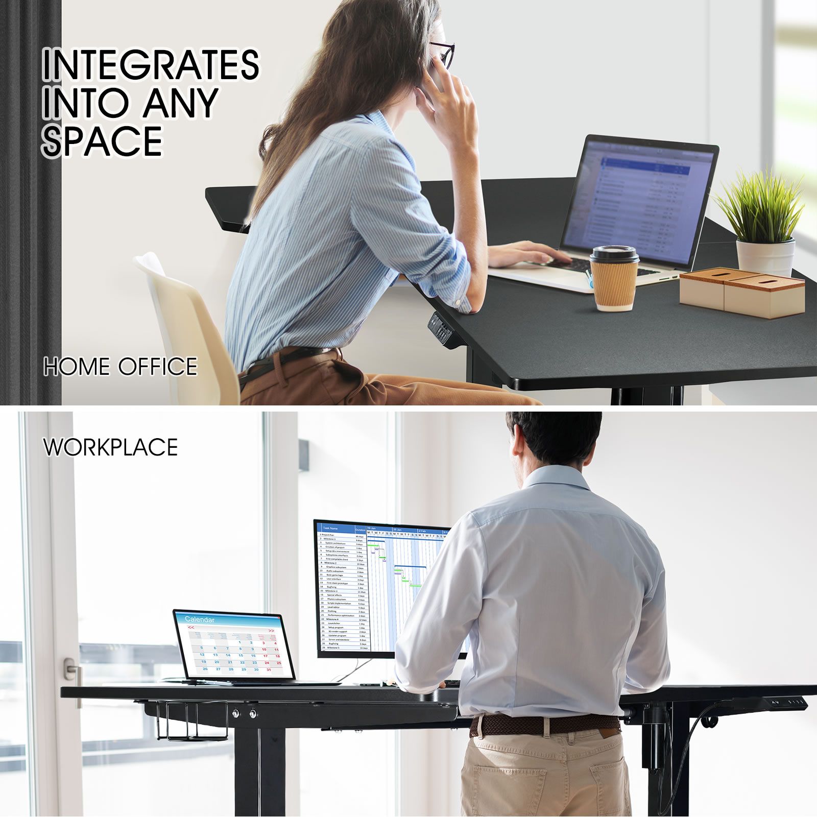 Electric Standing Desk Sit Stand Up Corner Table Height Adjustable L ...