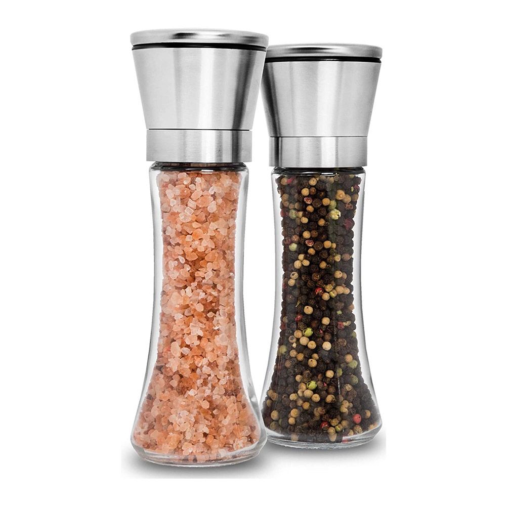 Stainless Steel Salt and Pepper Mill Set, Adjustable Ceramic Sea Salt ...