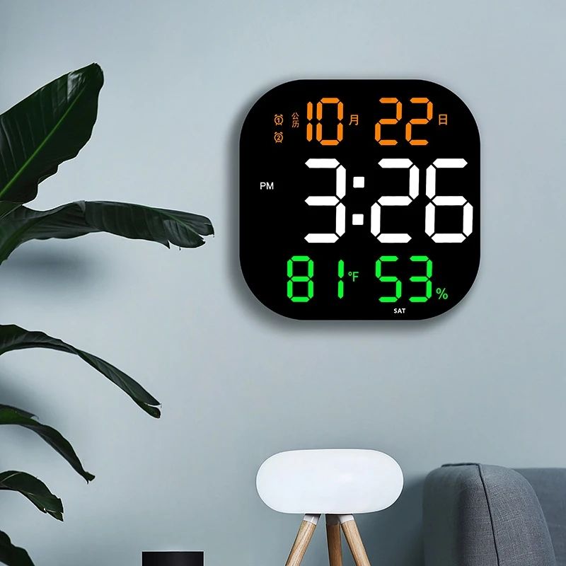 LED Digital Wall Clock Square Large Screen Temp Date Day Week Display ...
