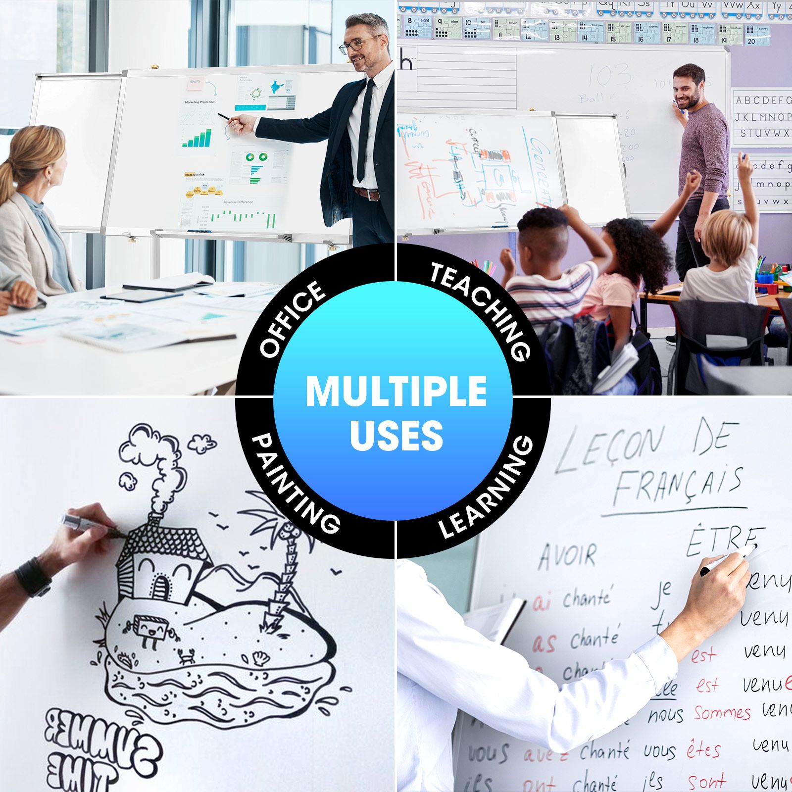 Mobile Magnetic Whiteboard Interactive Dry Erase Sliding White Board ...